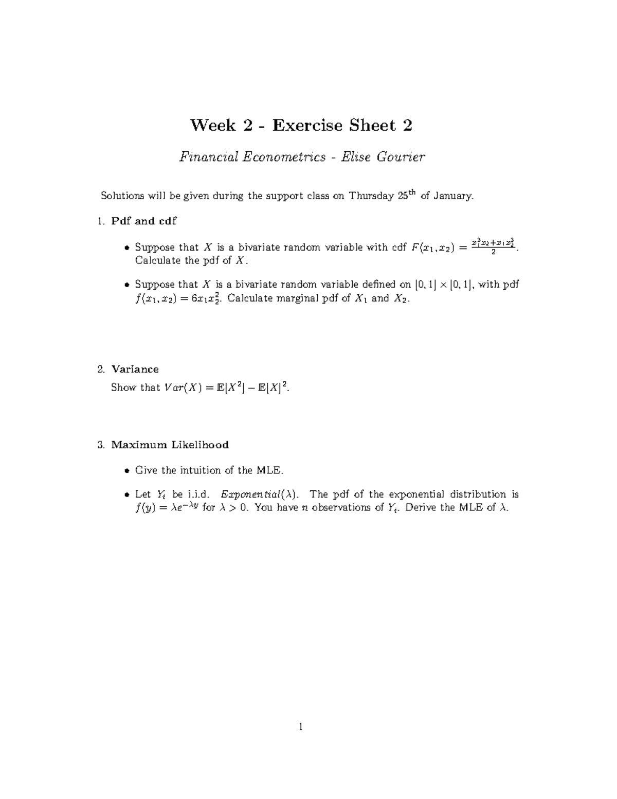 ECOM025 Homework 2 - Week 2 - Exercise Sheet 2 Financial Econometrics - Elise Gourier Solutions ...