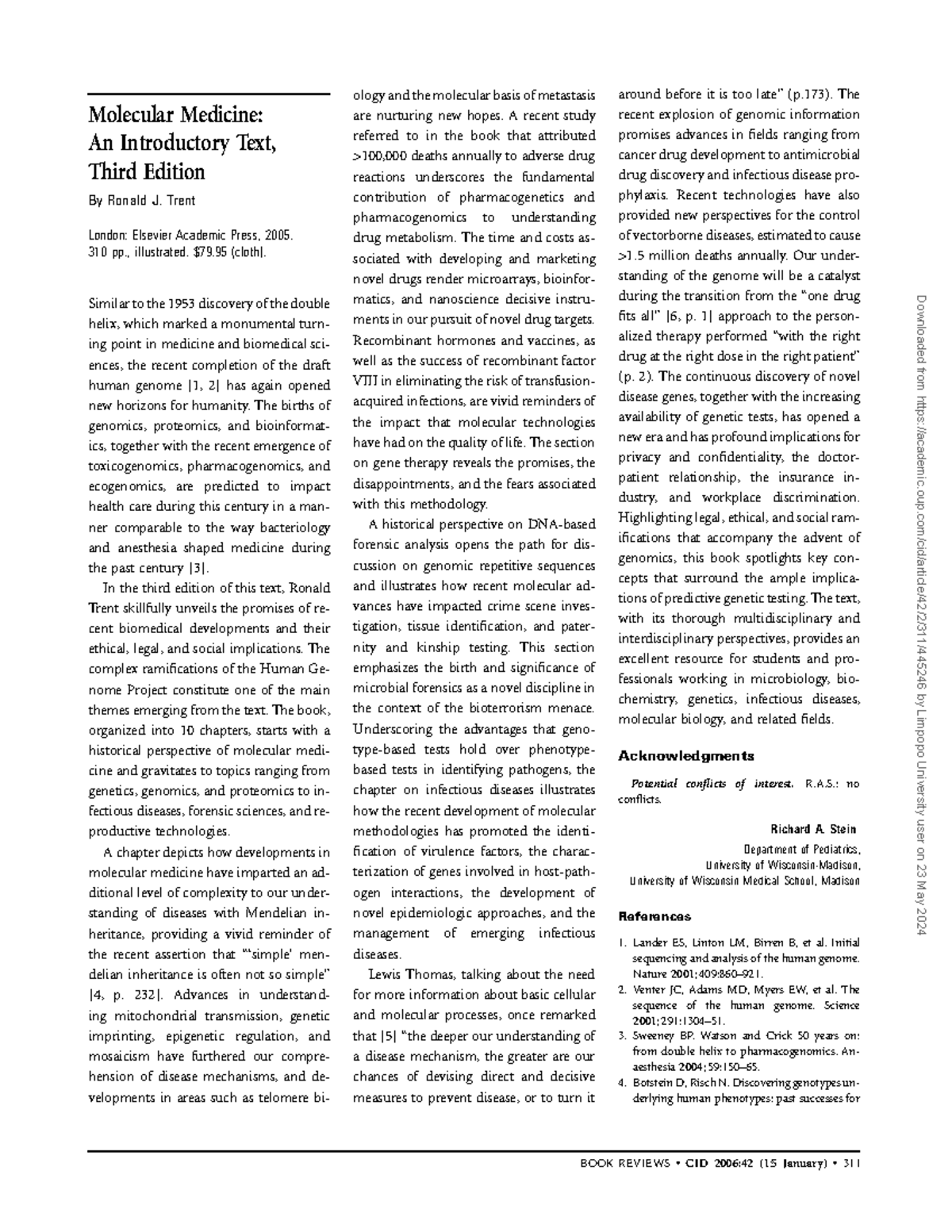 42-2-311 - molecular biology - BOOK REVIEWS • CID 2006:42 (15 January ...