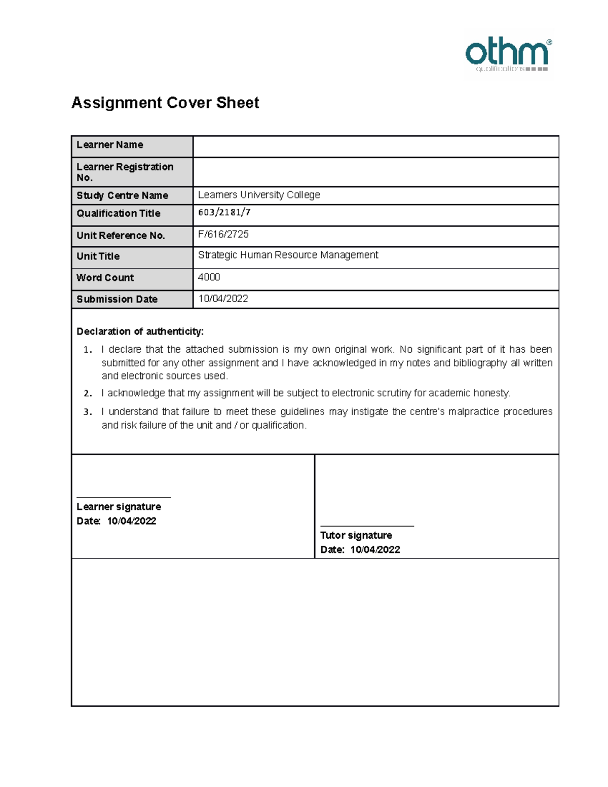 Sample Assignment -Strategic Human Resource Management - Assignment ...