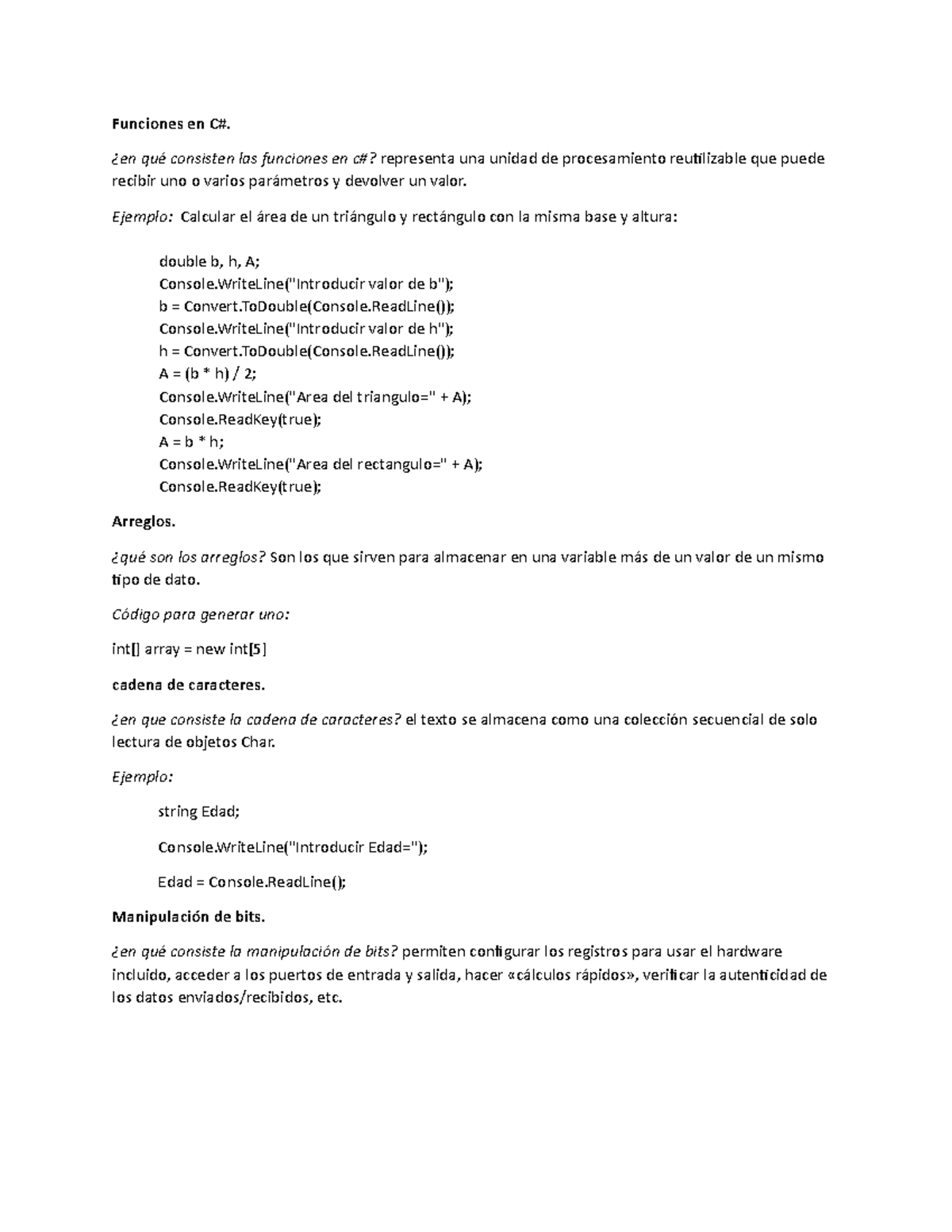 Principos de programacion - Funciones en C#. ¿en qué consisten las funciones en c#? representa ...
