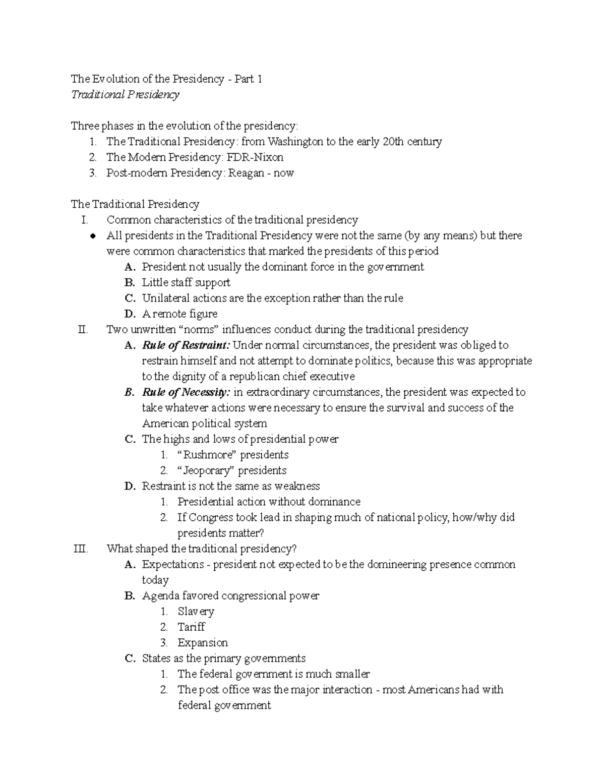 The Evolution of the Presidency - Part 1 - The Traditional Presidency ...