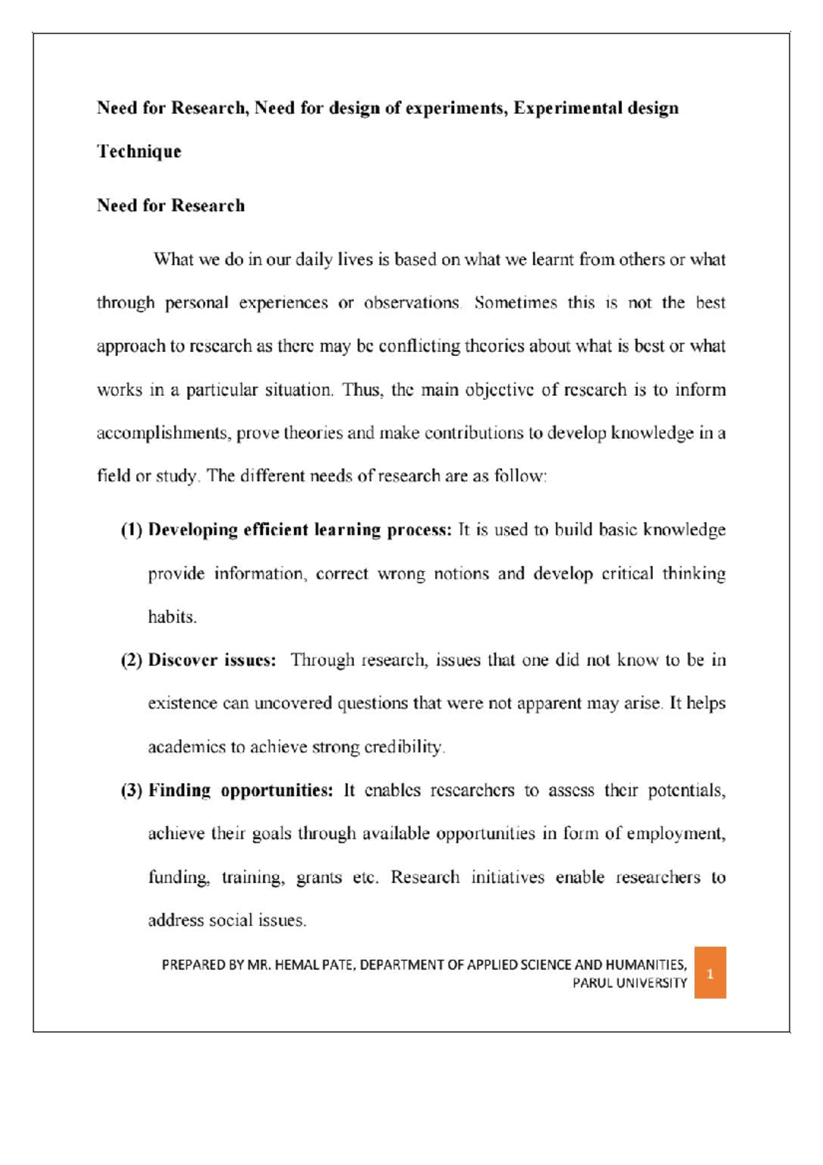 Need of research - Pharmacy - Studocu