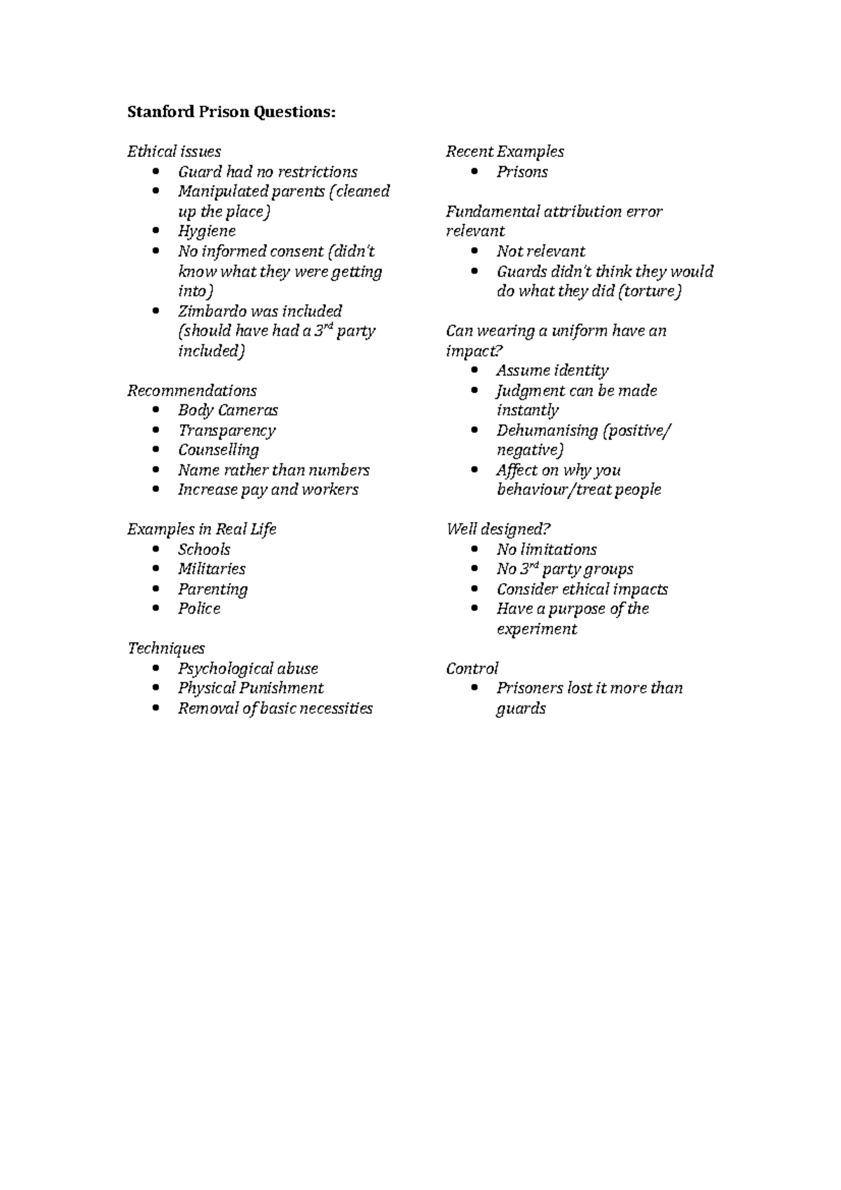 Stanford Prison Questions- Week 10 - Stanford Prison Questions: Ethical ...