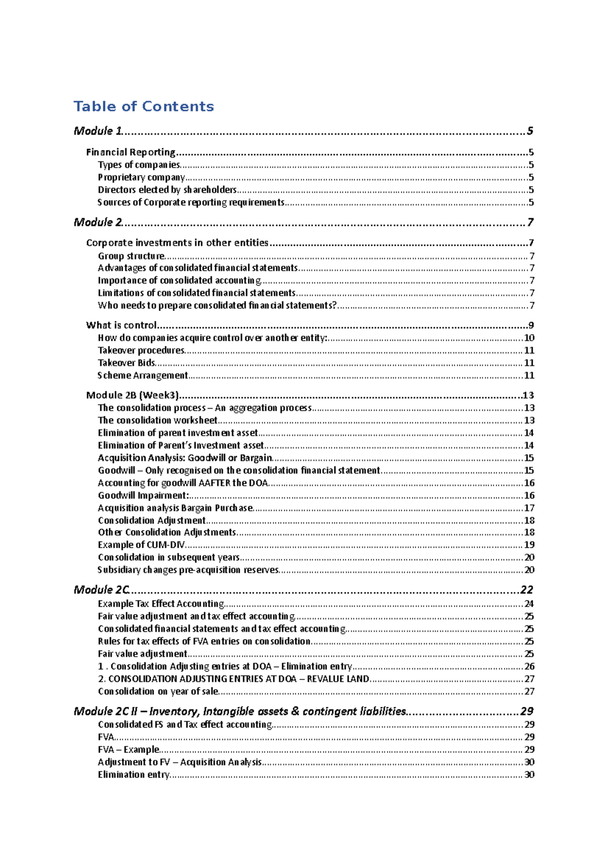 ABC Lecture Notes - Table of Contents Module - Studocu