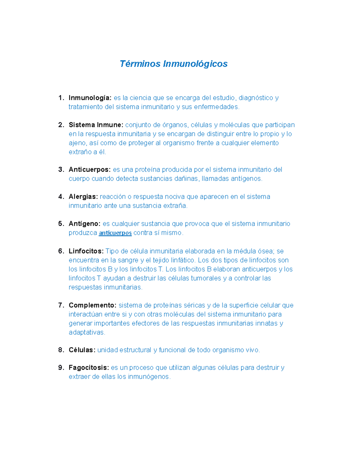 Glosario de Terminos - Conceptos - Términos Inmunológicos Inmunología ...