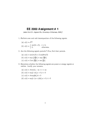 Assignment 2 - Bài tập tín hiệu hệ thống - ELEG 3124 Assignment # 2 Let ...