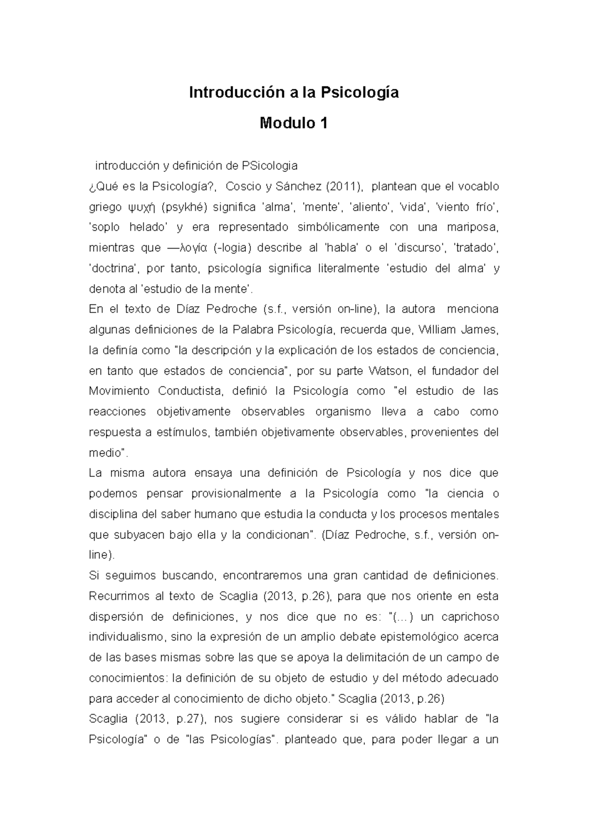 Introduc. a la Psicologia modulo 1 y 2 - Introducción a la Psicología Modulo 1 introducción y ...