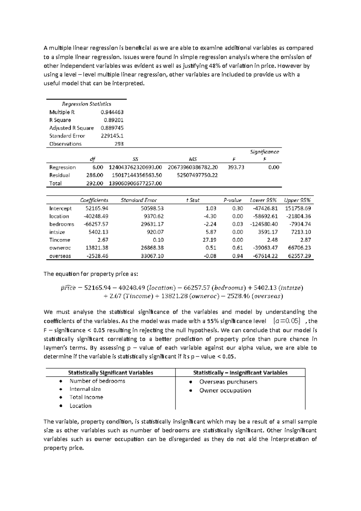 Section 3 Final - Notes for ECON1203 - A multiple linear regression is ...