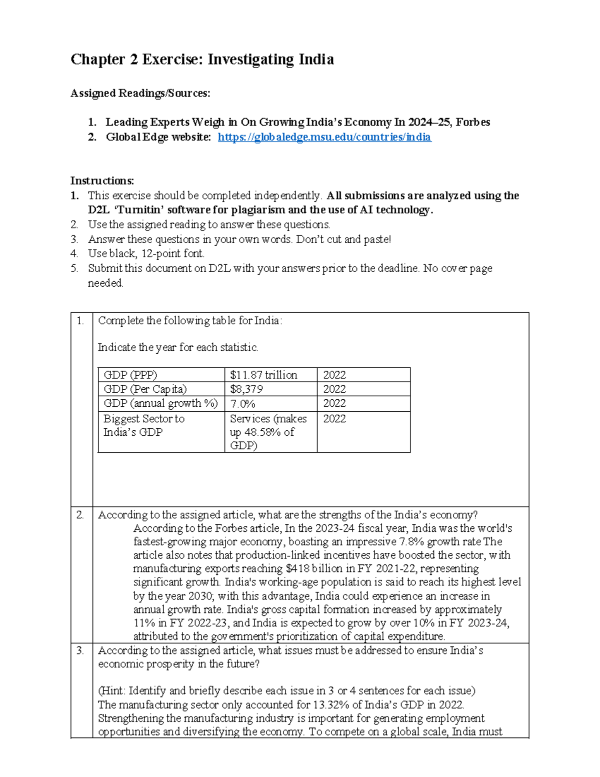 Chapter 2 Investigating India - Chapter 2 Exercise: Investigating India ...