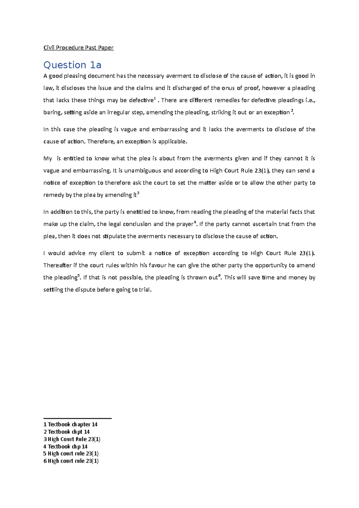 Civil Procedure Past Paper - Civil Procedure Past Paper Question 1a A ...