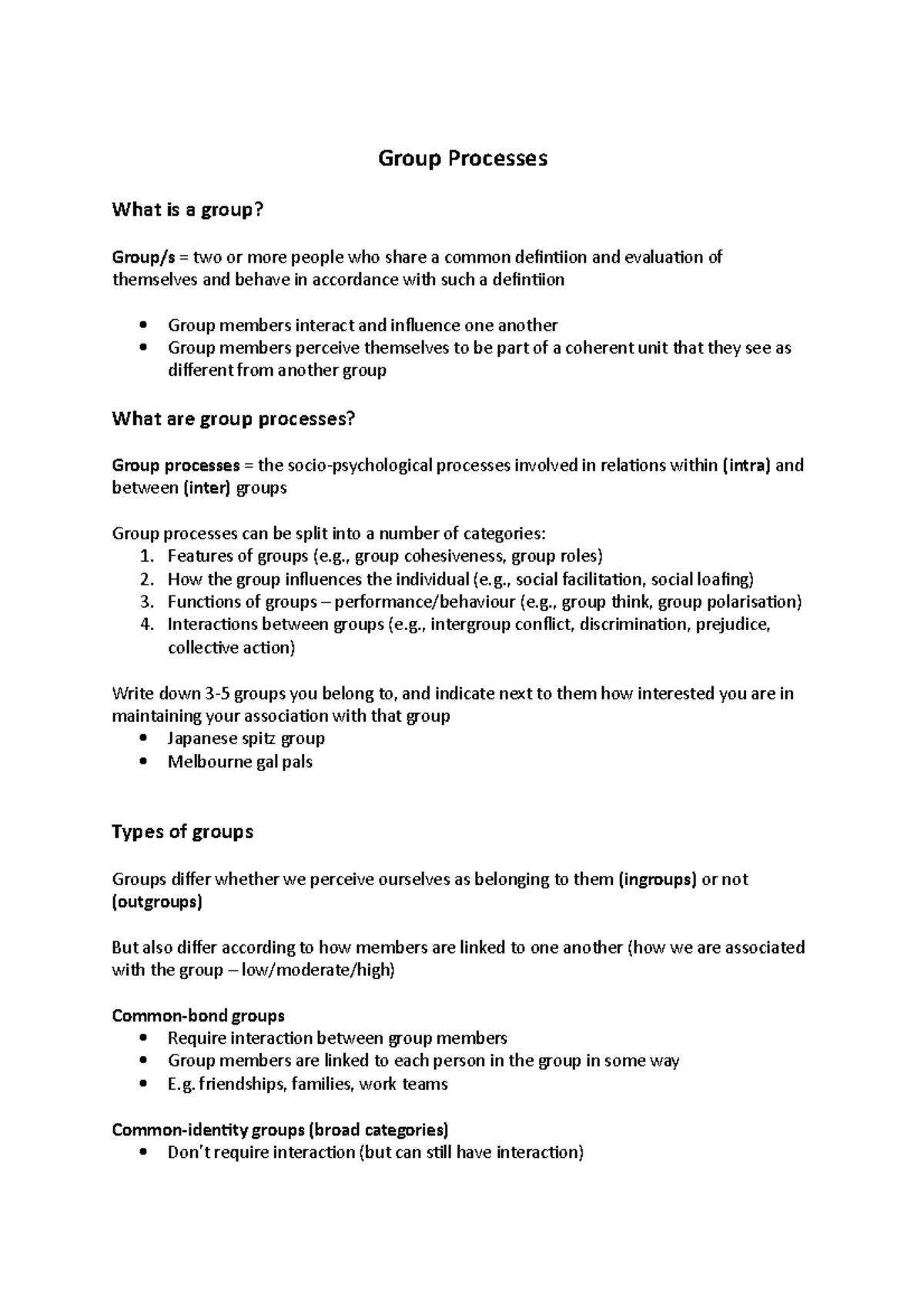 8. Group Process - HD notes - Group Processes What is a group? Group/s ...