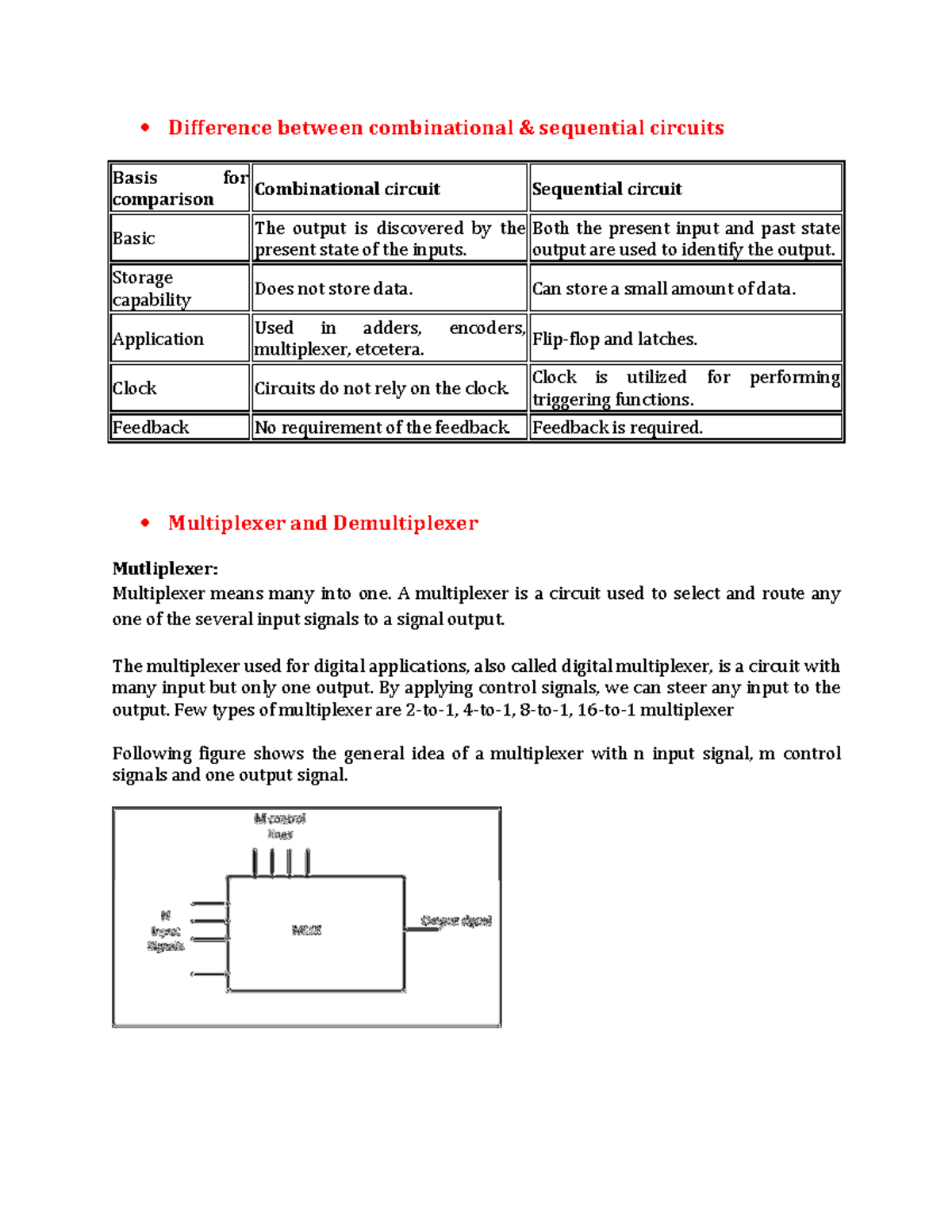 Unit Three Notes Difference Between Combinational Sequential