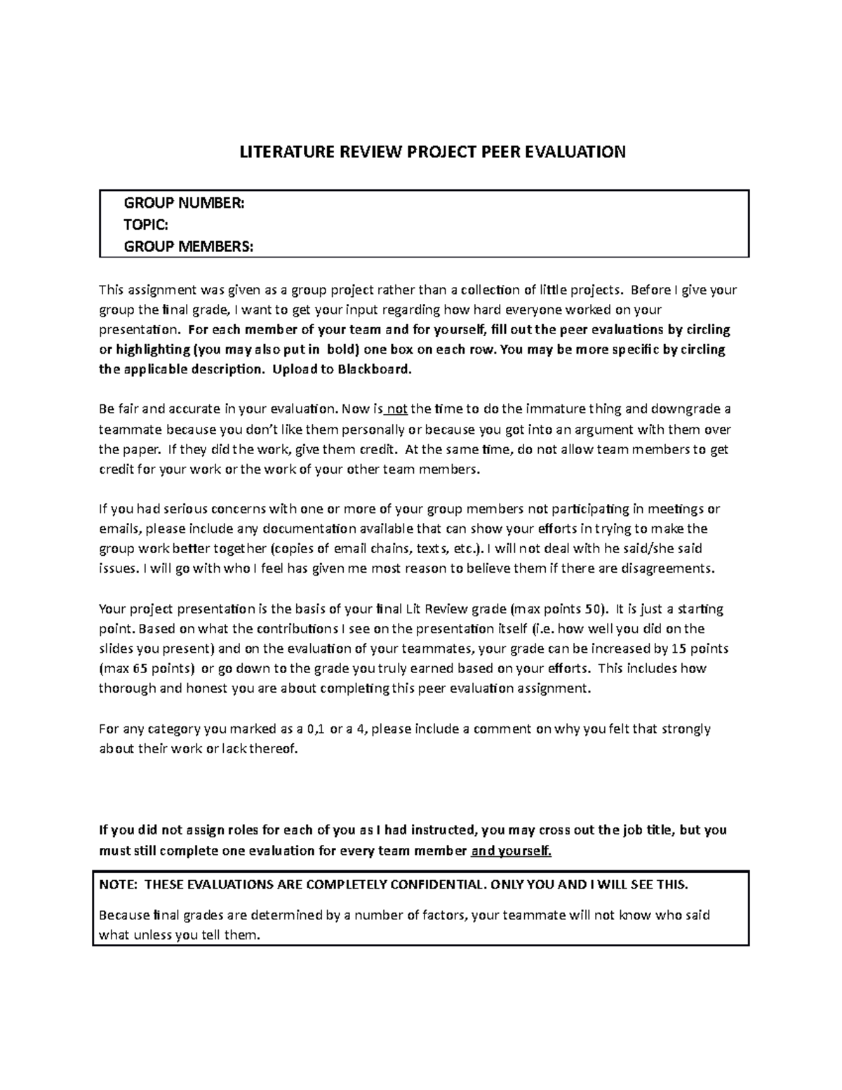 Lit Review Project Individual Evaluations - LITERATURE REVIEW PROJECT ...