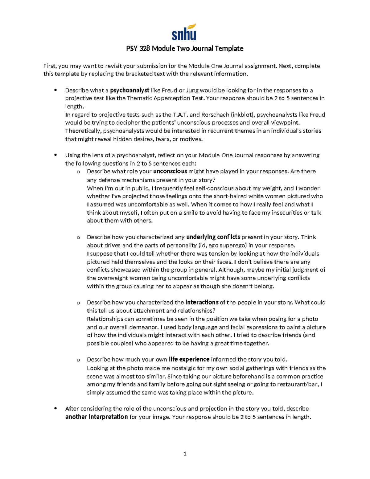 PSY 328 Module Two Journal Template - PSY 328 Module Two Journal Template First, you may want to ...