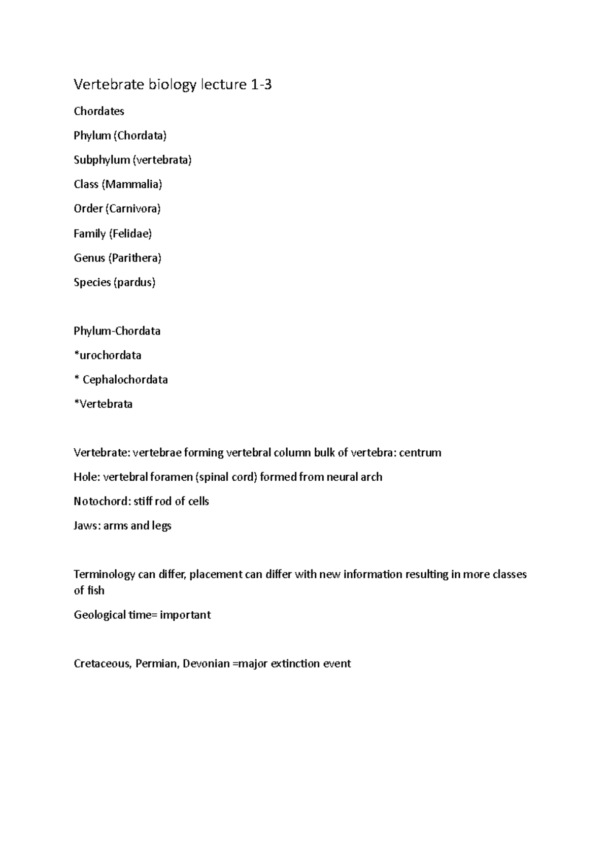 Vertebrate biology lecture 1 - Studocu