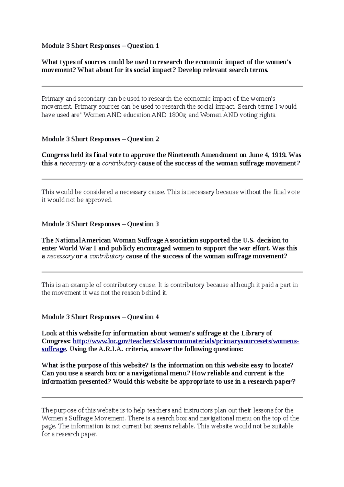 HIS 200 Applied History - Module 3 Short Responses – Question 1 What ...