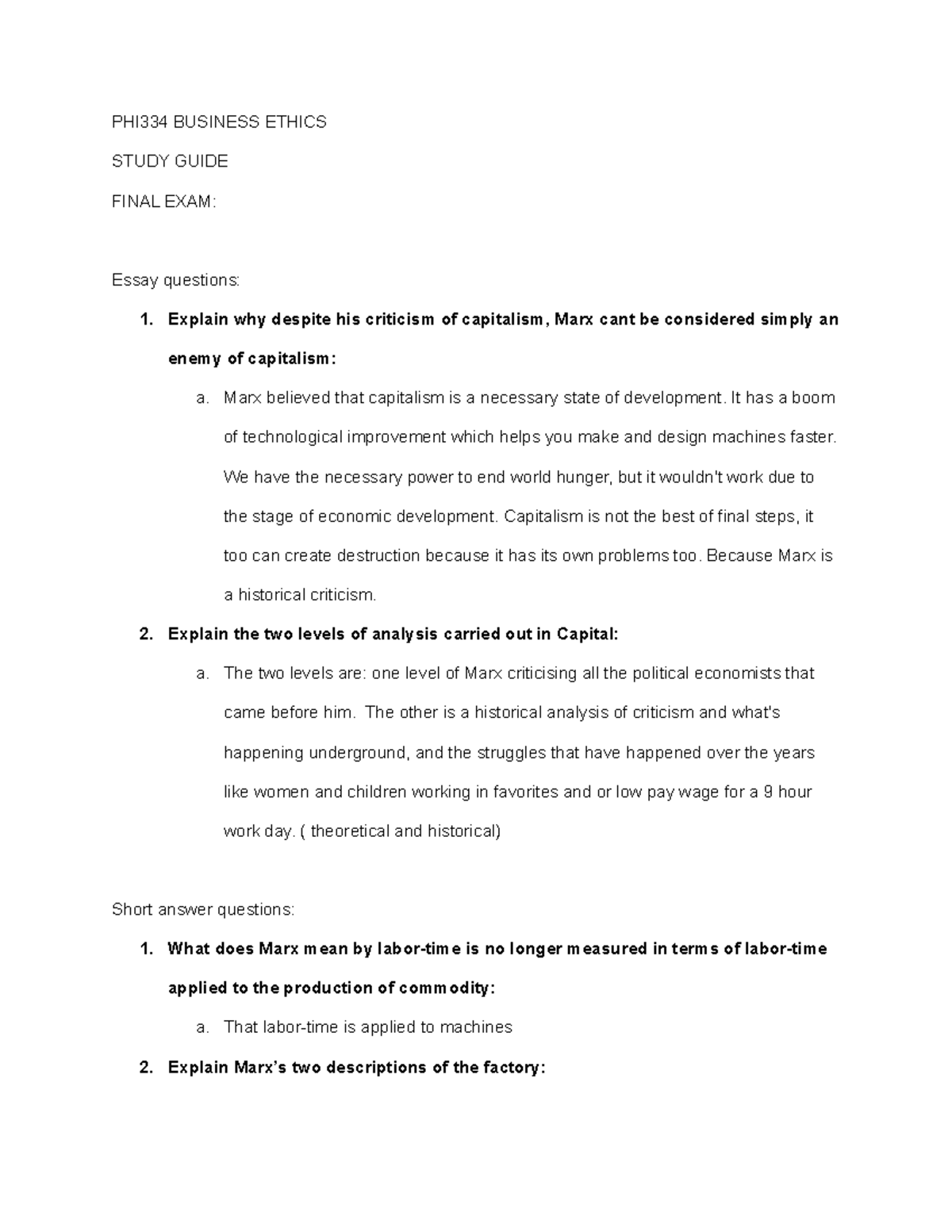 PHI334 Business Ethics exam study guide 3 - PHI334 BUSINESS ETHICS ...