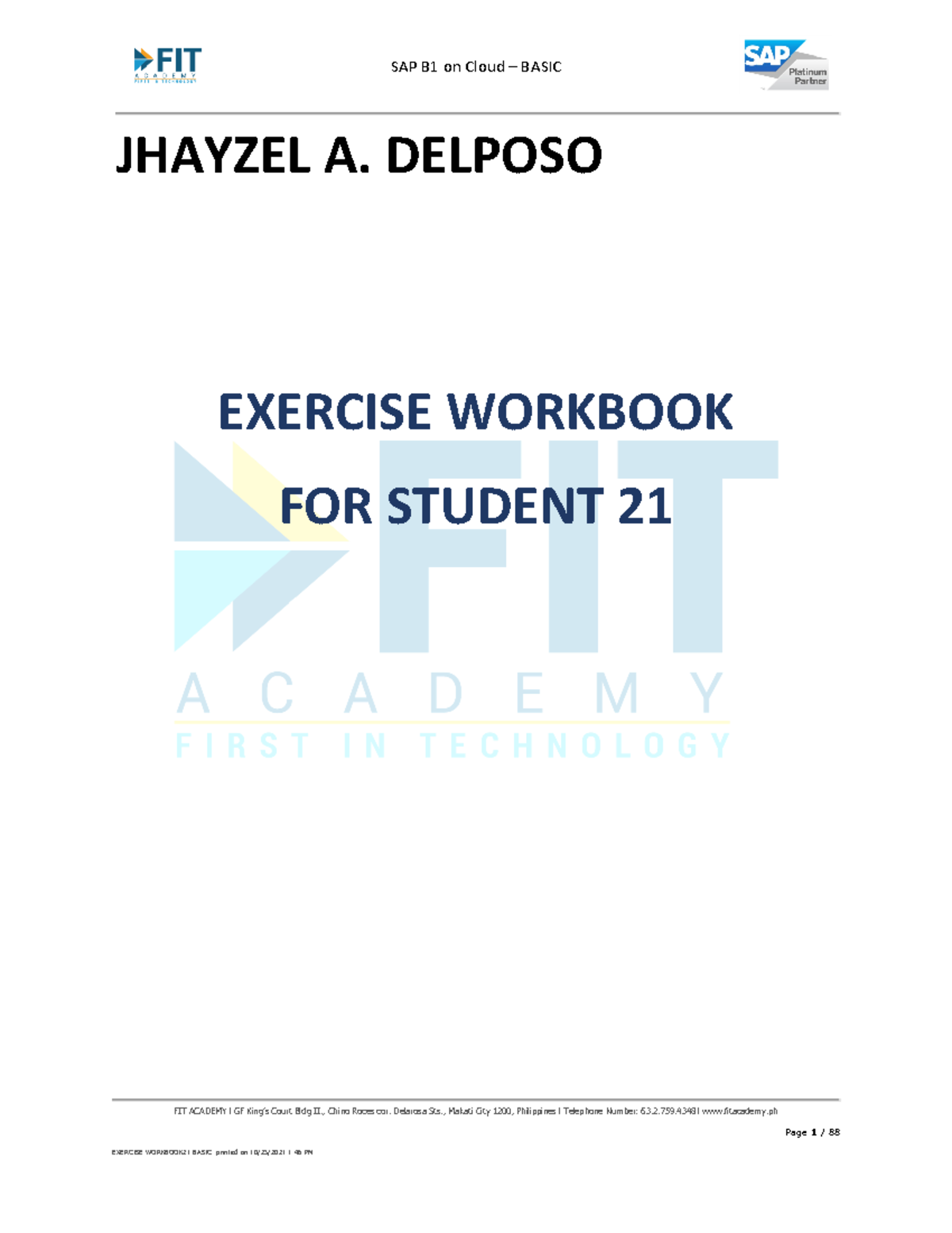 Exercise Workbook 21 Basic - FIT ACADEMY l GF King’s Court Bldg II ...
