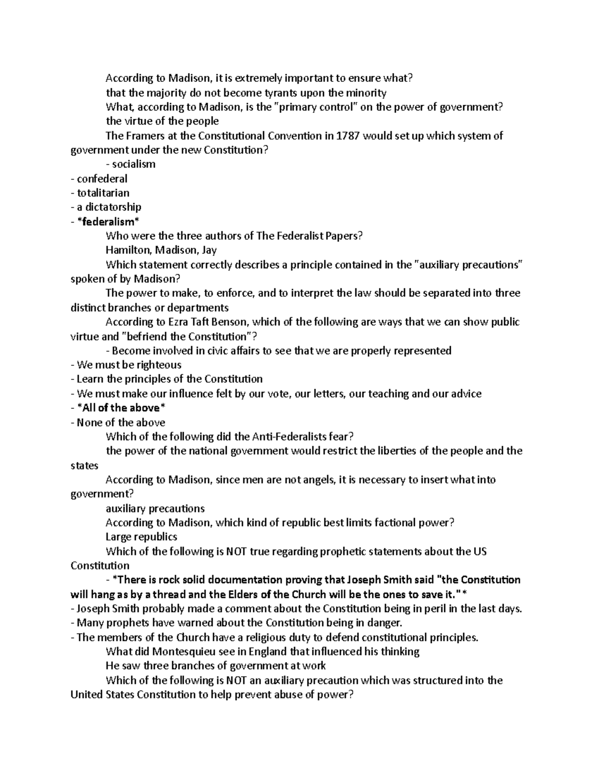 Lesson 4 - american foundations - According to Madison, it is extremely ...