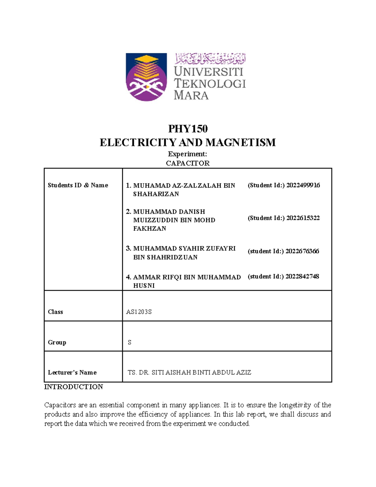 Lab Phy Capacitor Good Luck Phy Electricity And Magnetism