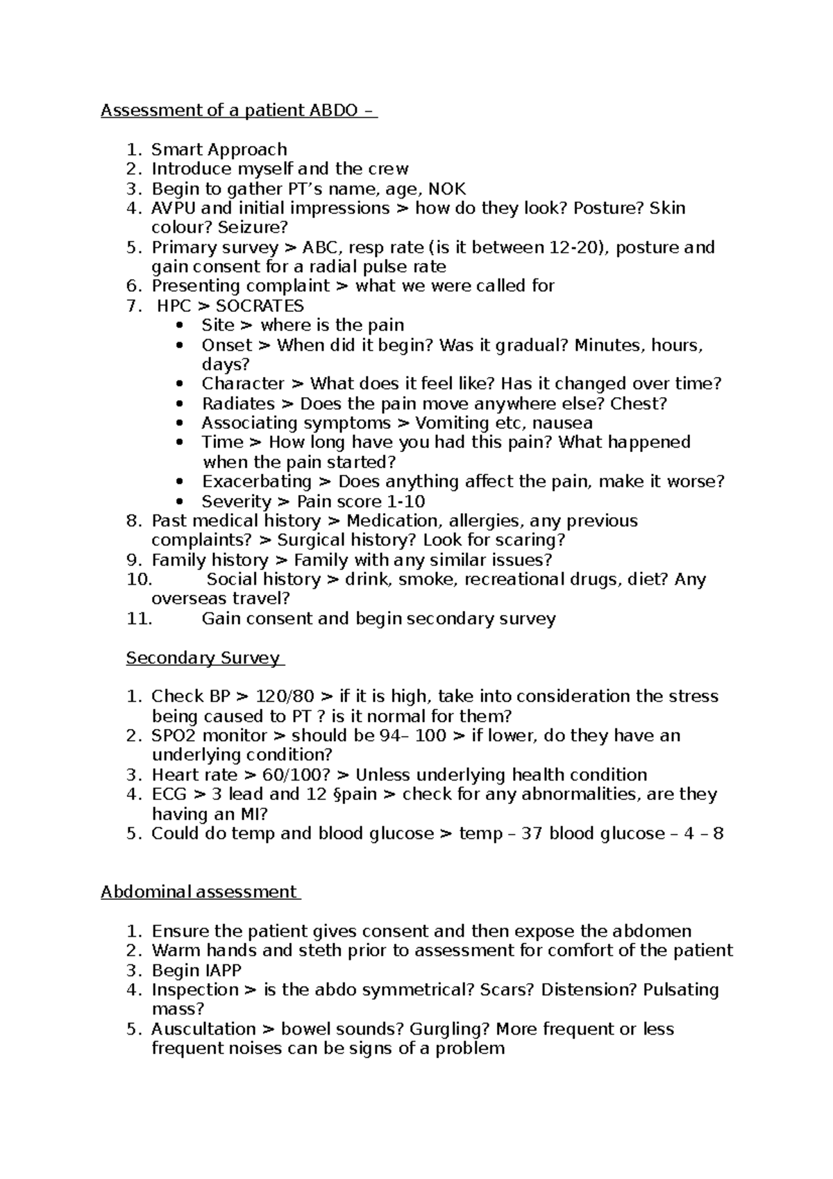 Assessment of a patient ABDO - Studocu