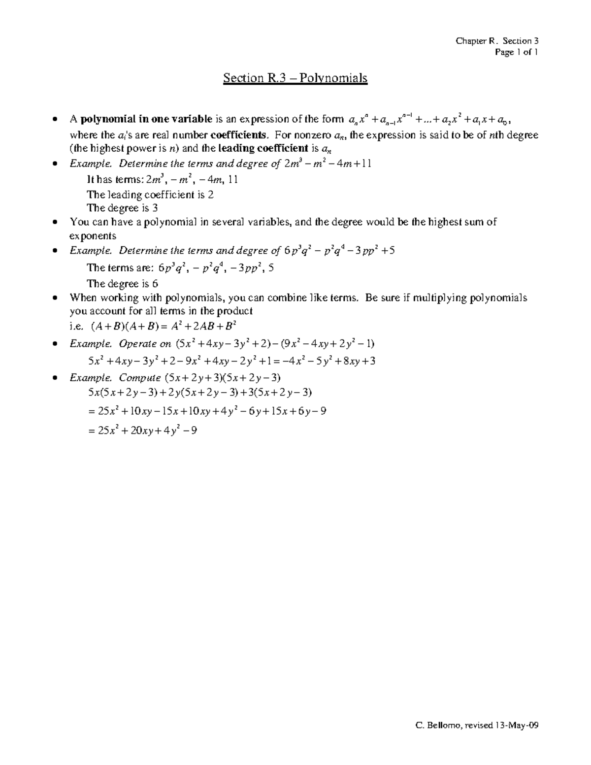 Ch00-Sect03 MATH 124 College Algebra - Chapter R. Section 3 Page 1 of 1 ...