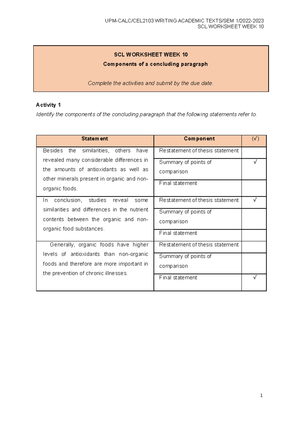 CEL 2103 - SCL Worksheet WEEK 10 - SCL WORKSHEET WEEK 10 SCL WORKSHEET ...