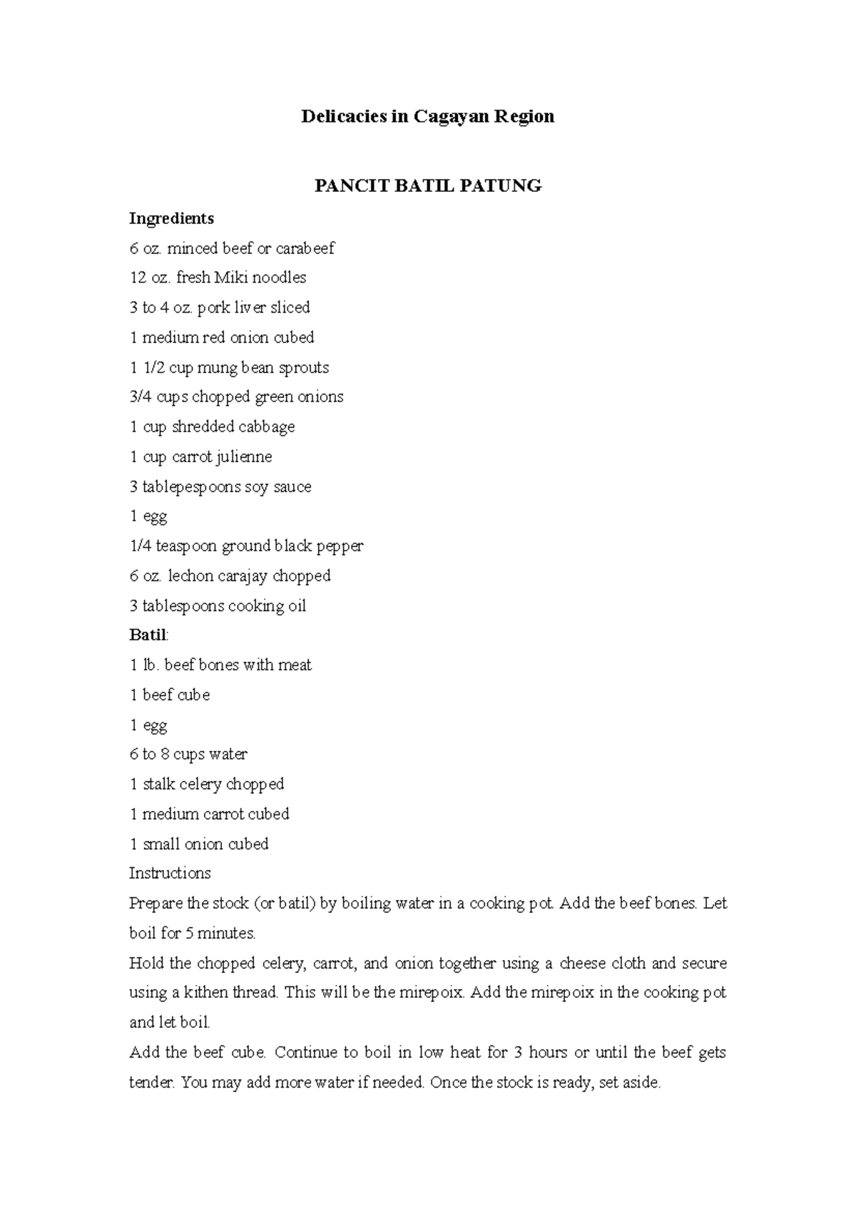 Delicacies - n/a - Delicacies in Cagayan Region PANCIT BATIL PATUNG ...