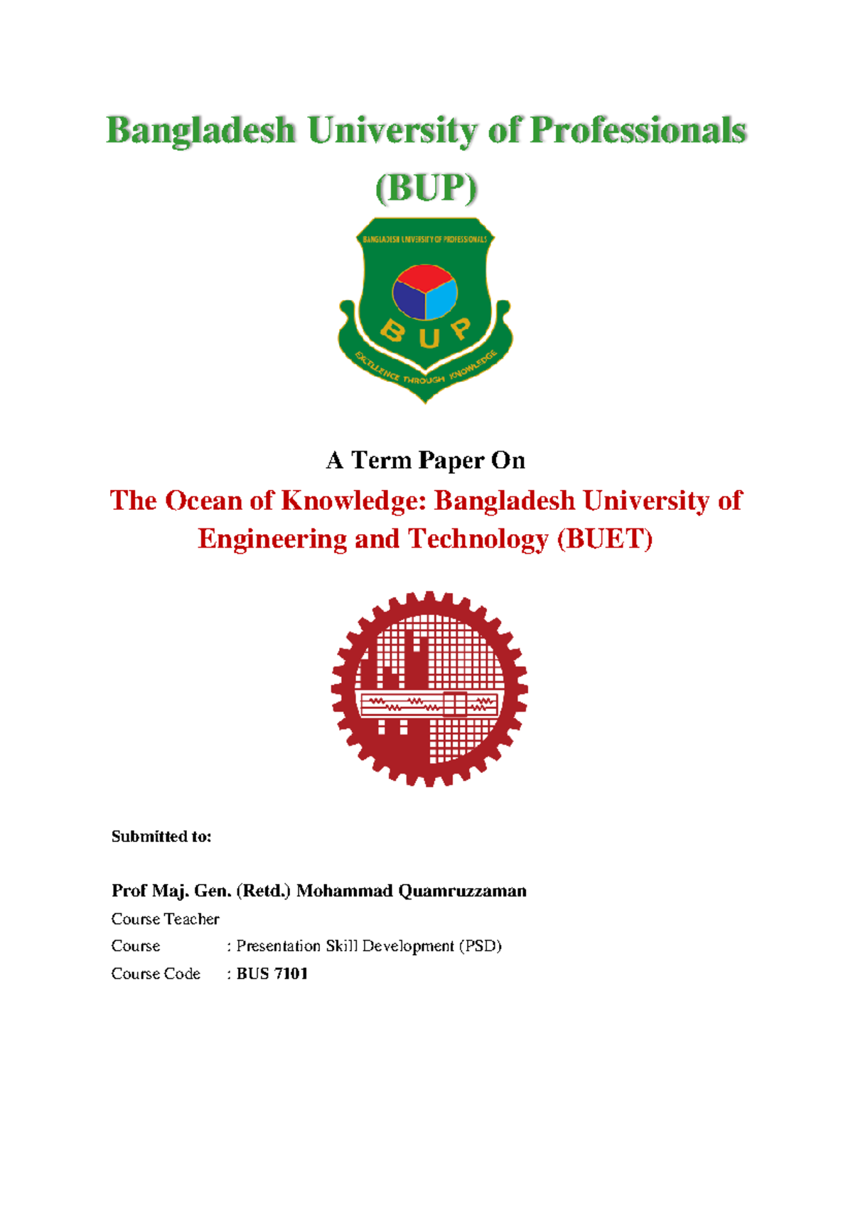 PSD - Term Paper on BUET - Copy - Bangladesh University of ...