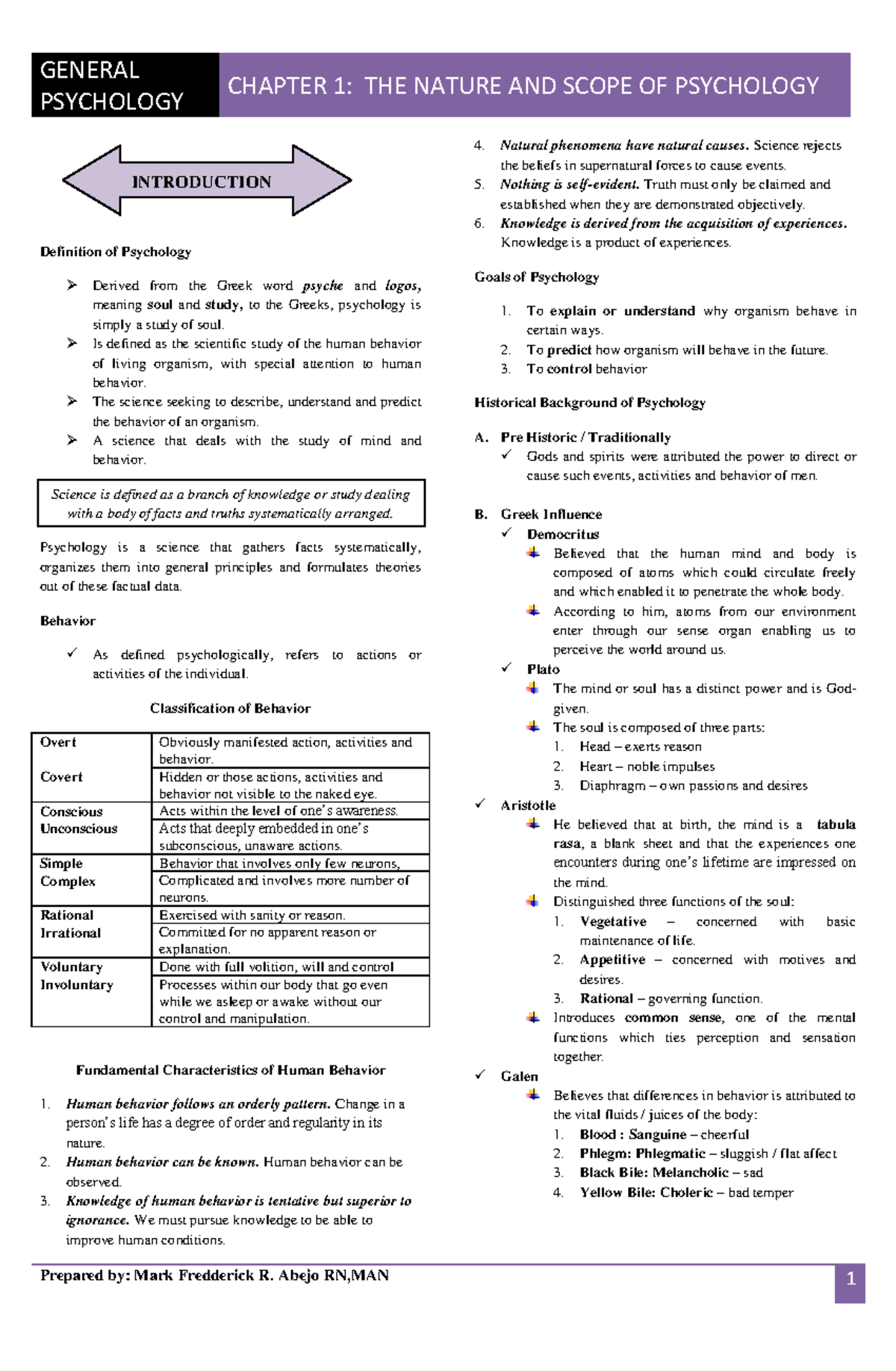 Chapter 1 of Introduction to Psychology - GENERAL PSYCHOLOGY CHAPTER 1 ...