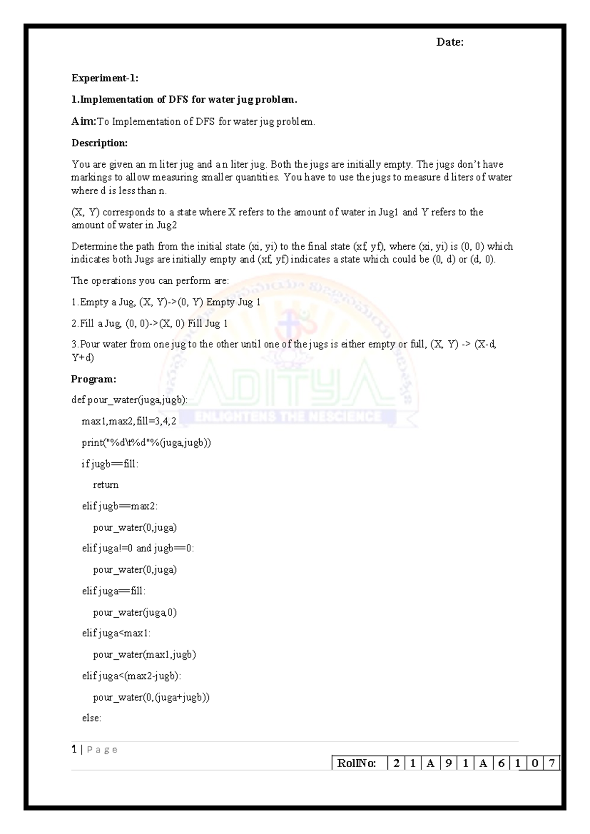 614150776 Aim l Record - Reference Material - Experiment-1: 1 of DFS ...