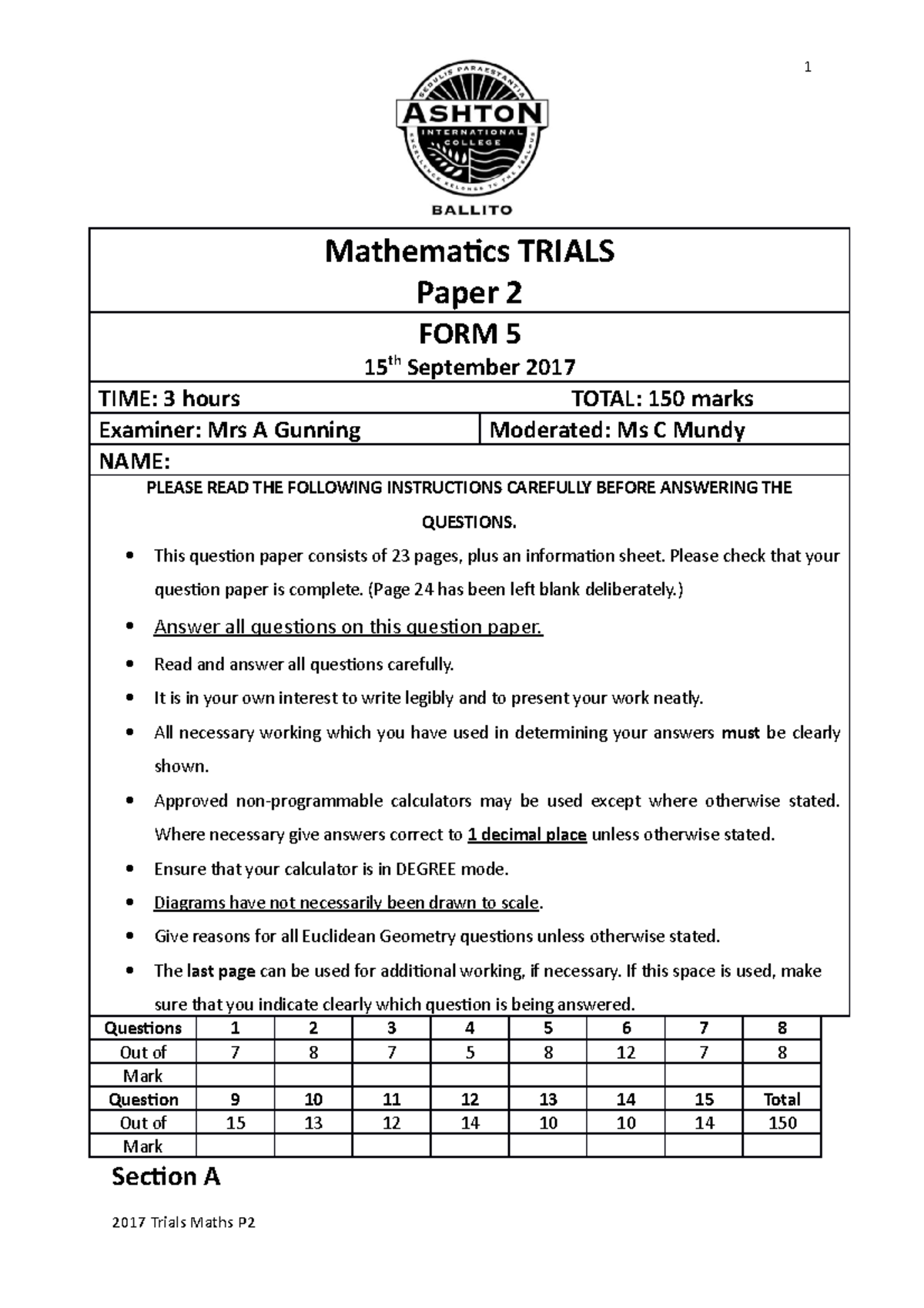 F5 2017 Trials Paper 2 - PRELIM EXAM - Mathematics TRIALS Paper 2 FORM ...