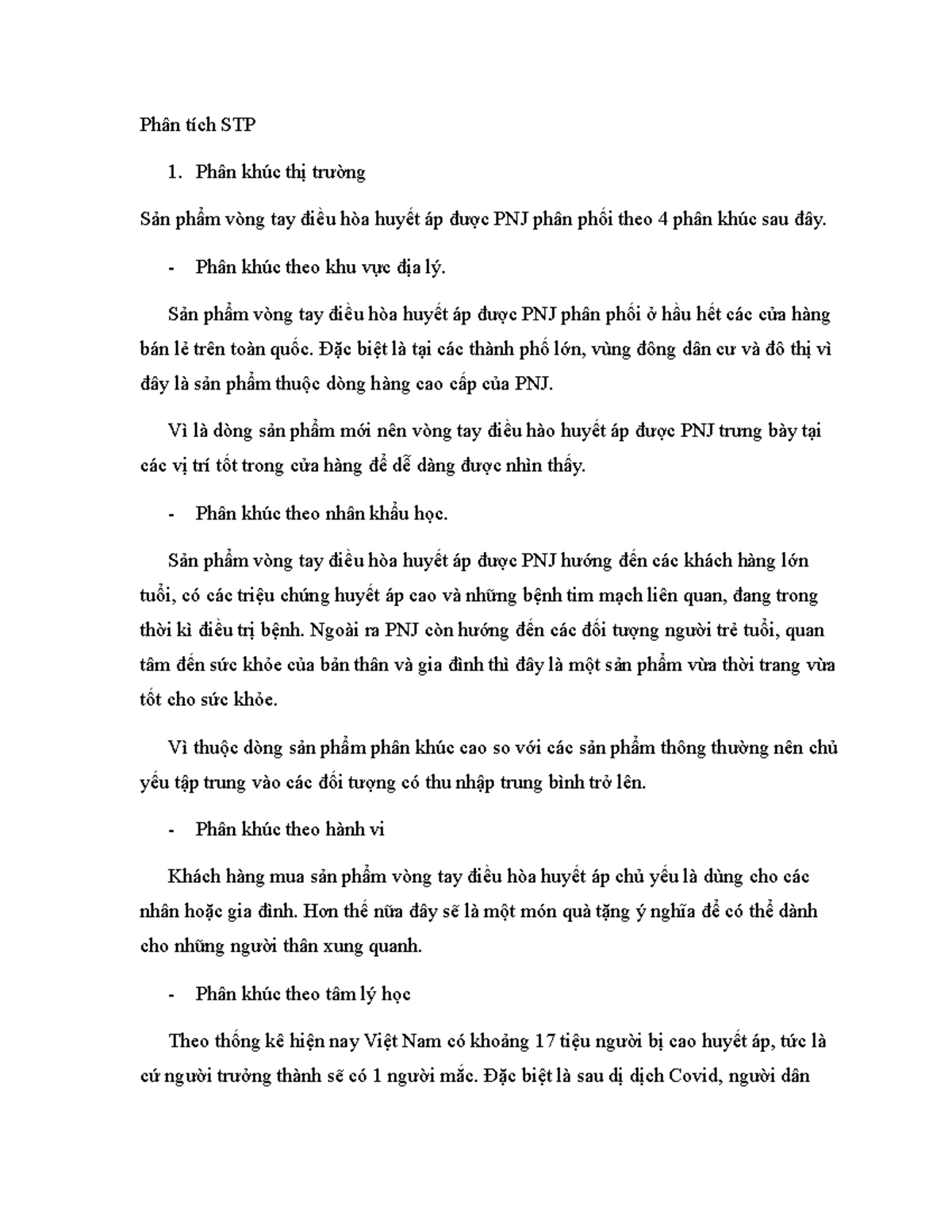 Phân tích STP - Phân tích STP - Phân tích STP 1. Phân khúc thị trường Sản phẩm vòng tay điều hòa ...