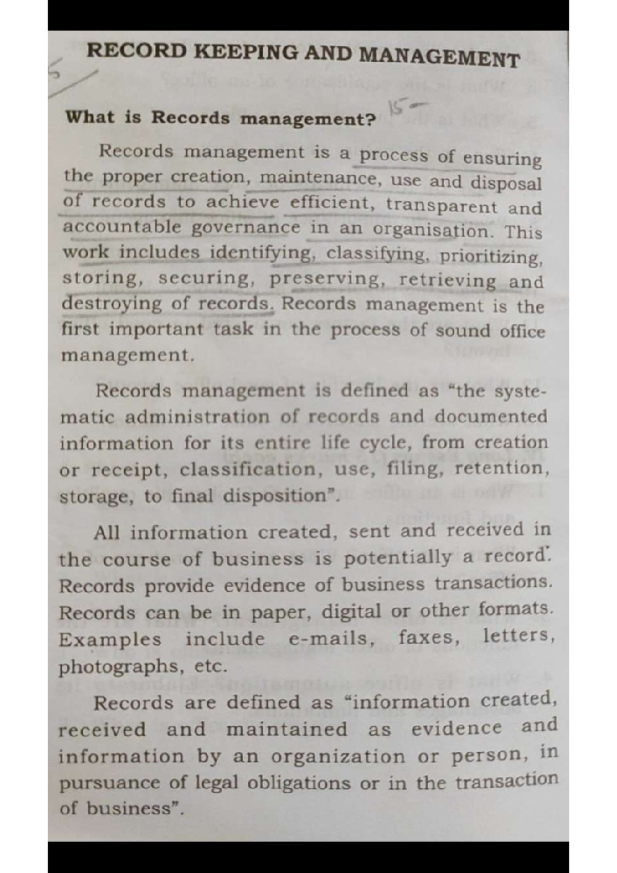 Record keeping and management - Business Communications - Studocu