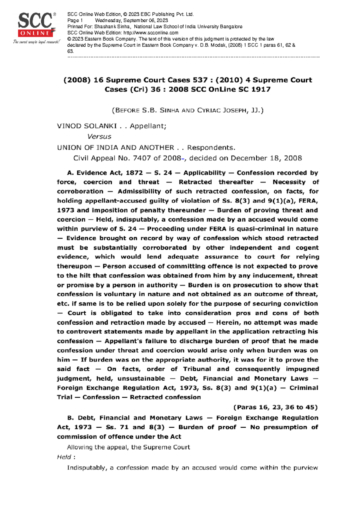 Vinod Solanki v Union of India - 63. declared by the Supreme Court in ...