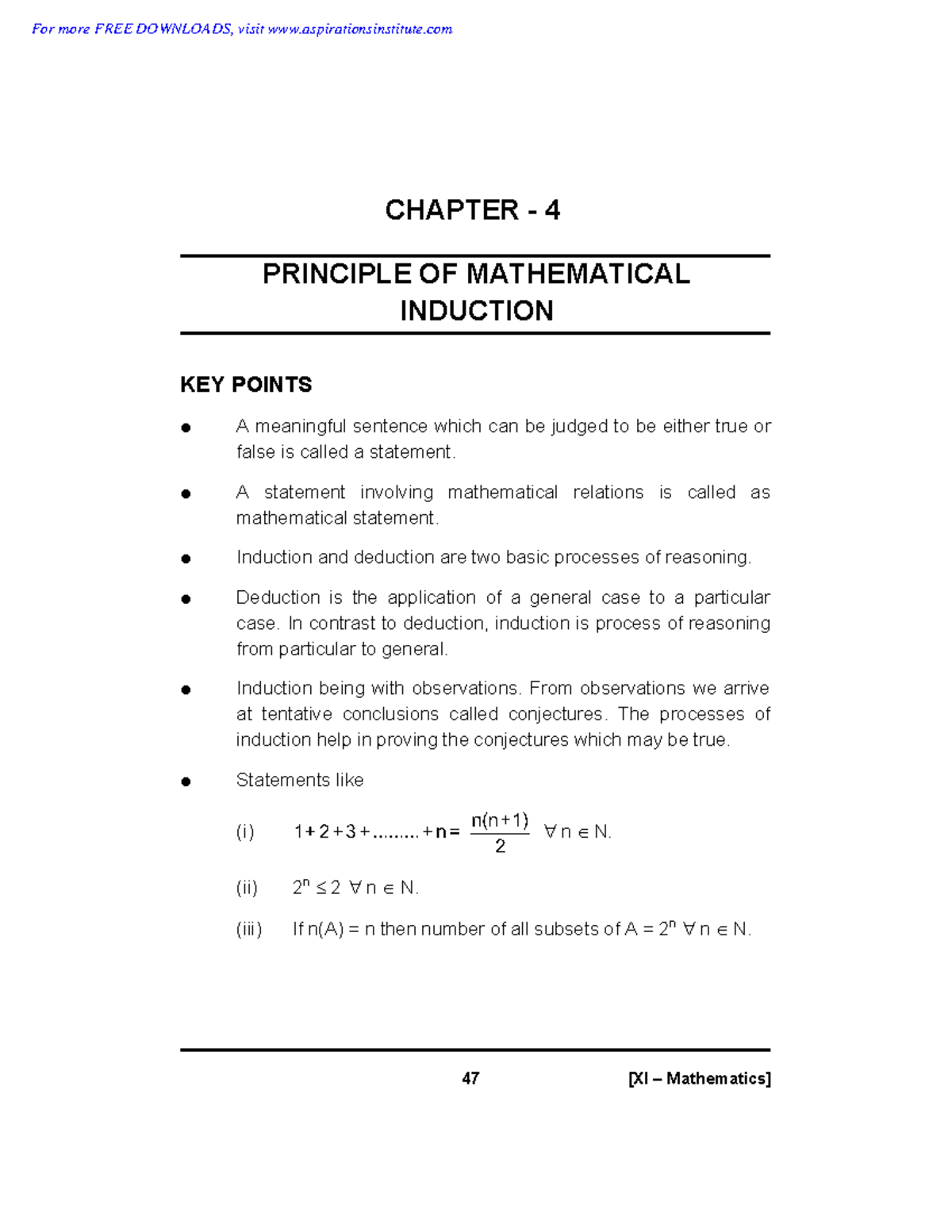 11 Maths Principle of Mathematical Induction Notes Assignments ...
