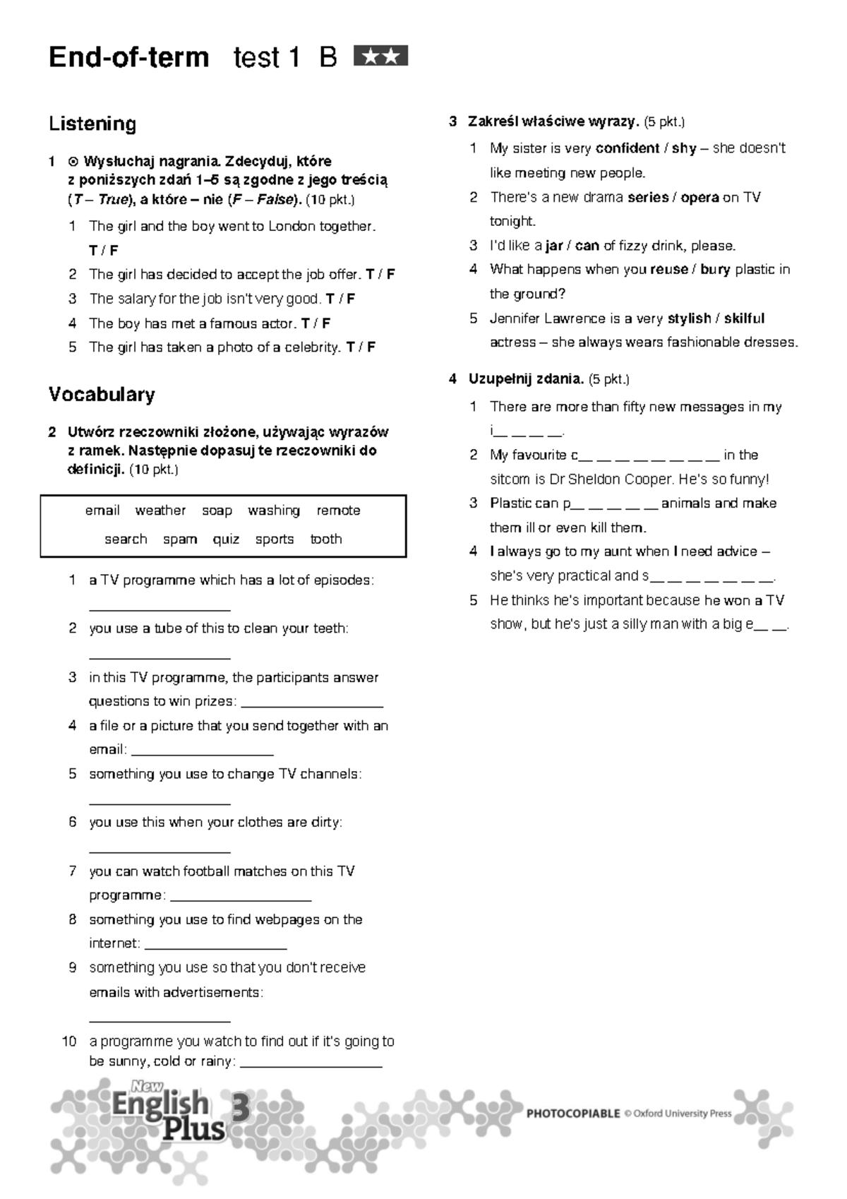 End of term 1 Standard test B - End-of-term test 1 B Listening 1 ...