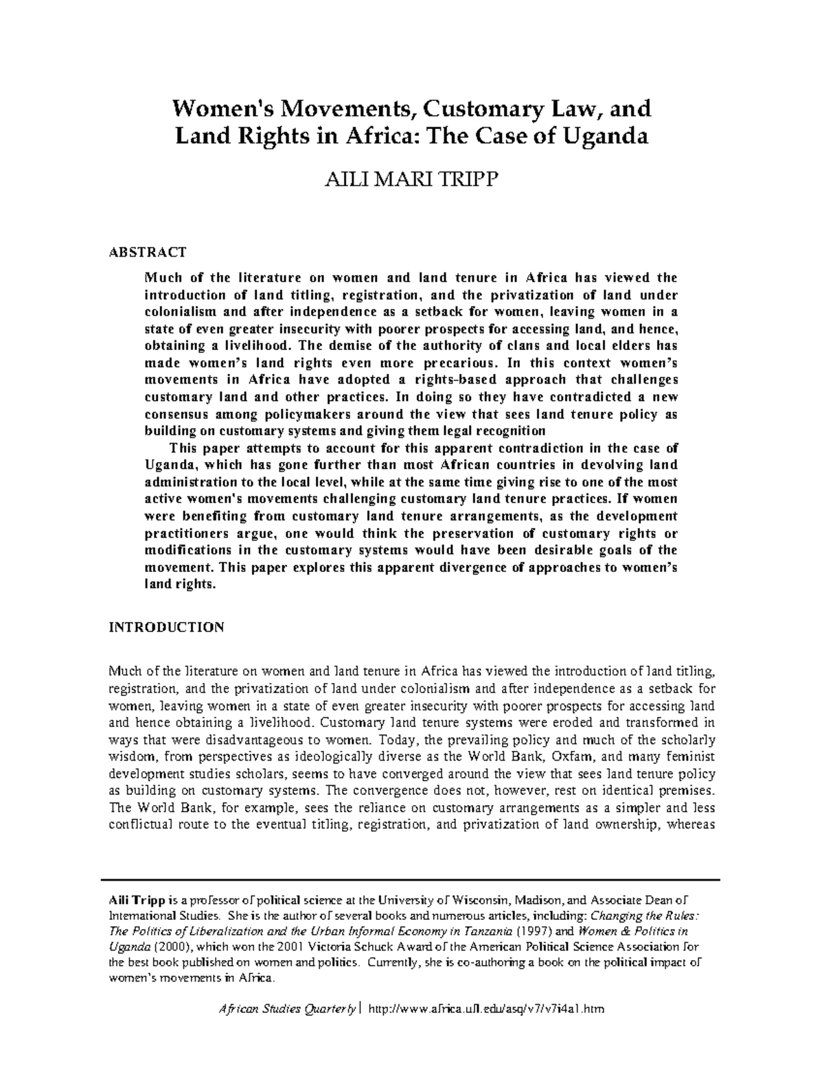 Women's Movements, Customary Law, and Land Rights in Africa - Aili ...