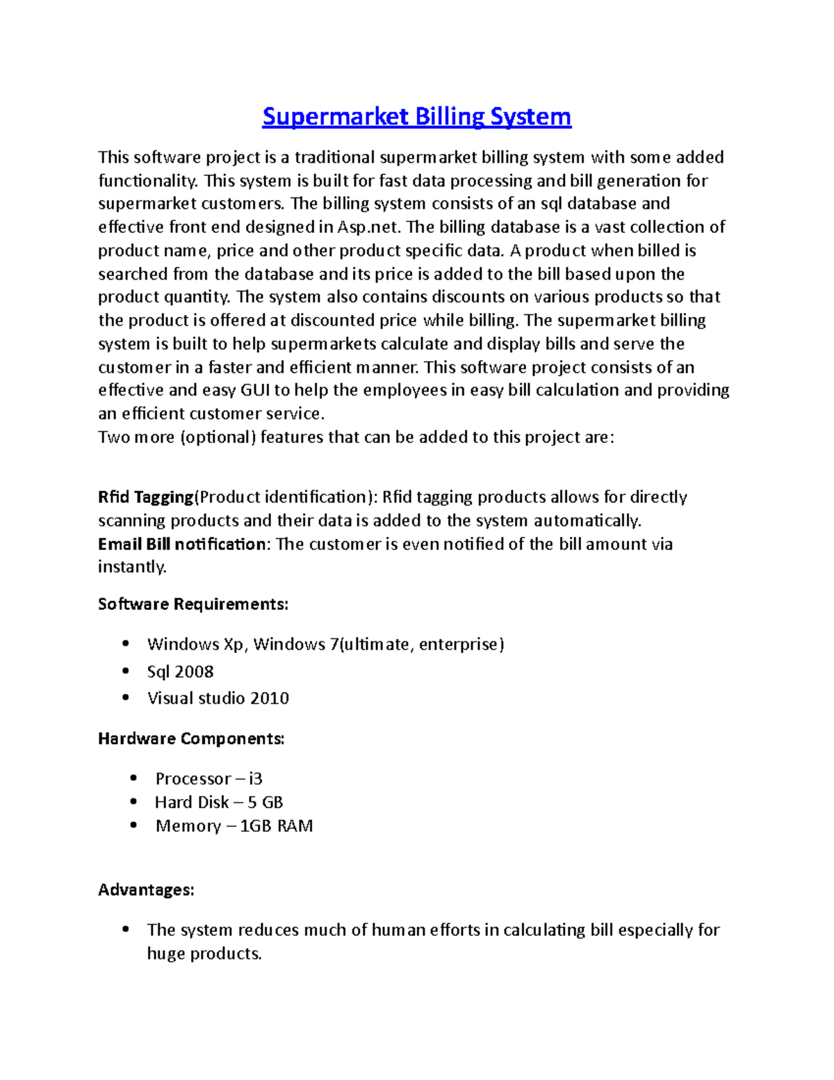 S95 - important notes - Supermarket Billing System This software ...