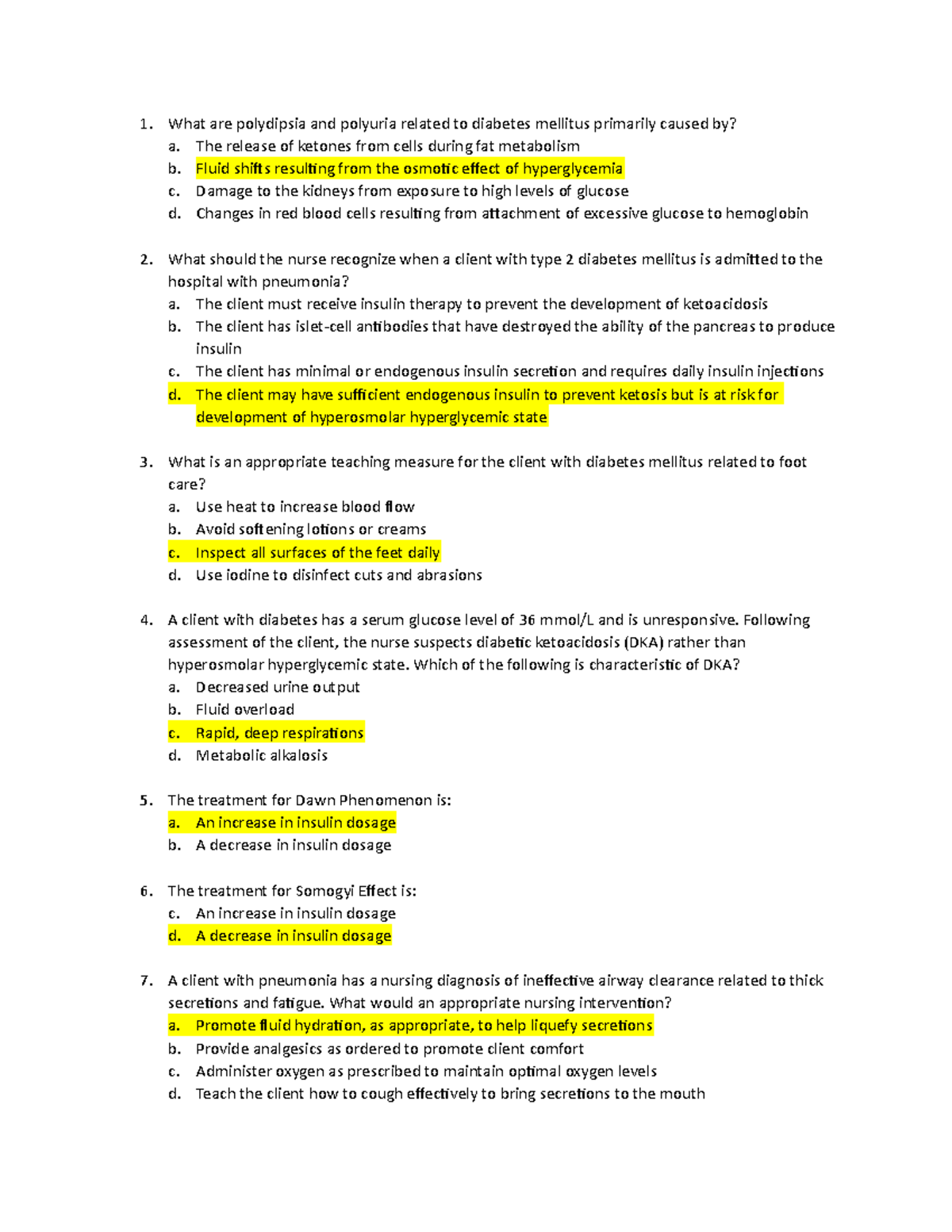 DM Practice Questions - notes - What are polydipsia and polyuria ...