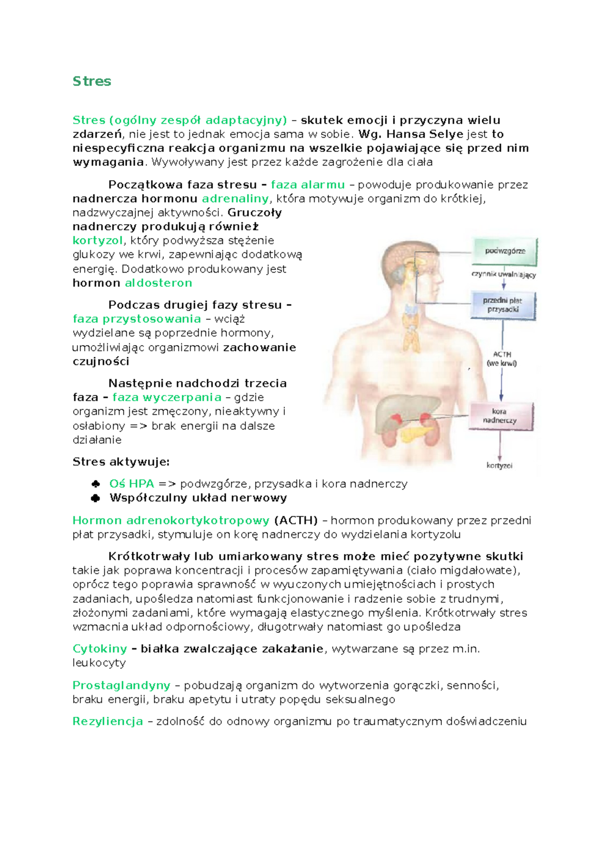 Stres - Notatki z literatury - Kalat 2020 Biologiczne podstawy ...