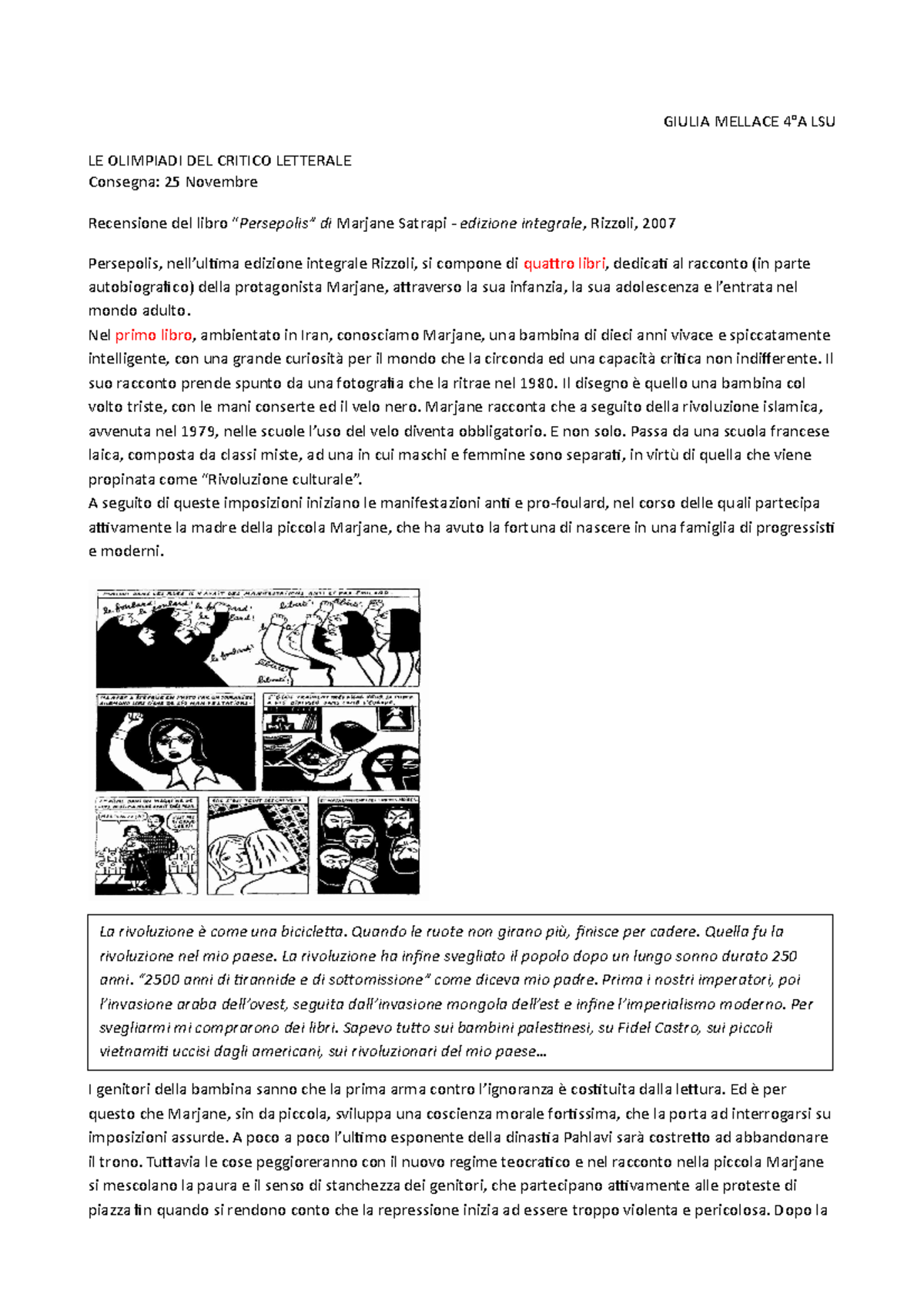 Italiano - Recensione del libro Persepolis - GIULIA MELLACE 4°A LSU LE ...