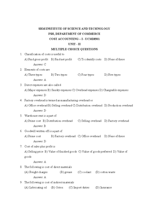 Cost accounting byju - Multiple Choice Questions with answers ...