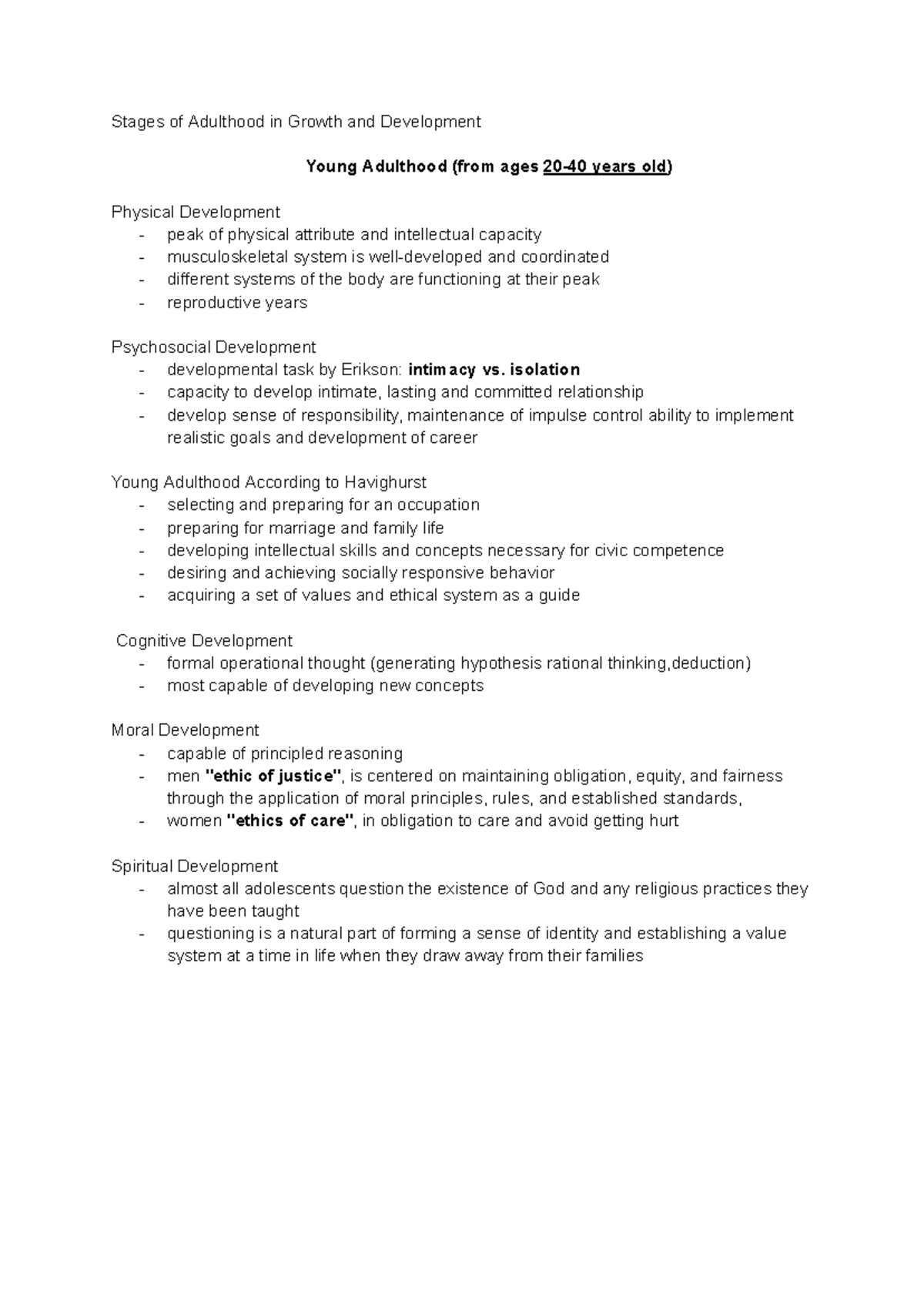 GD Stages of Adulthood - MATERNAL - Stages of Adulthood in Growth and ...