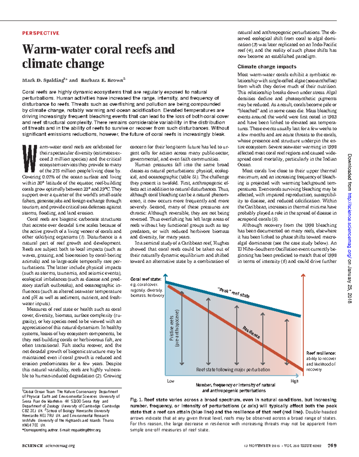 2015 Science Warm-water coral reefs and climate change - PERSPECTIVE ...