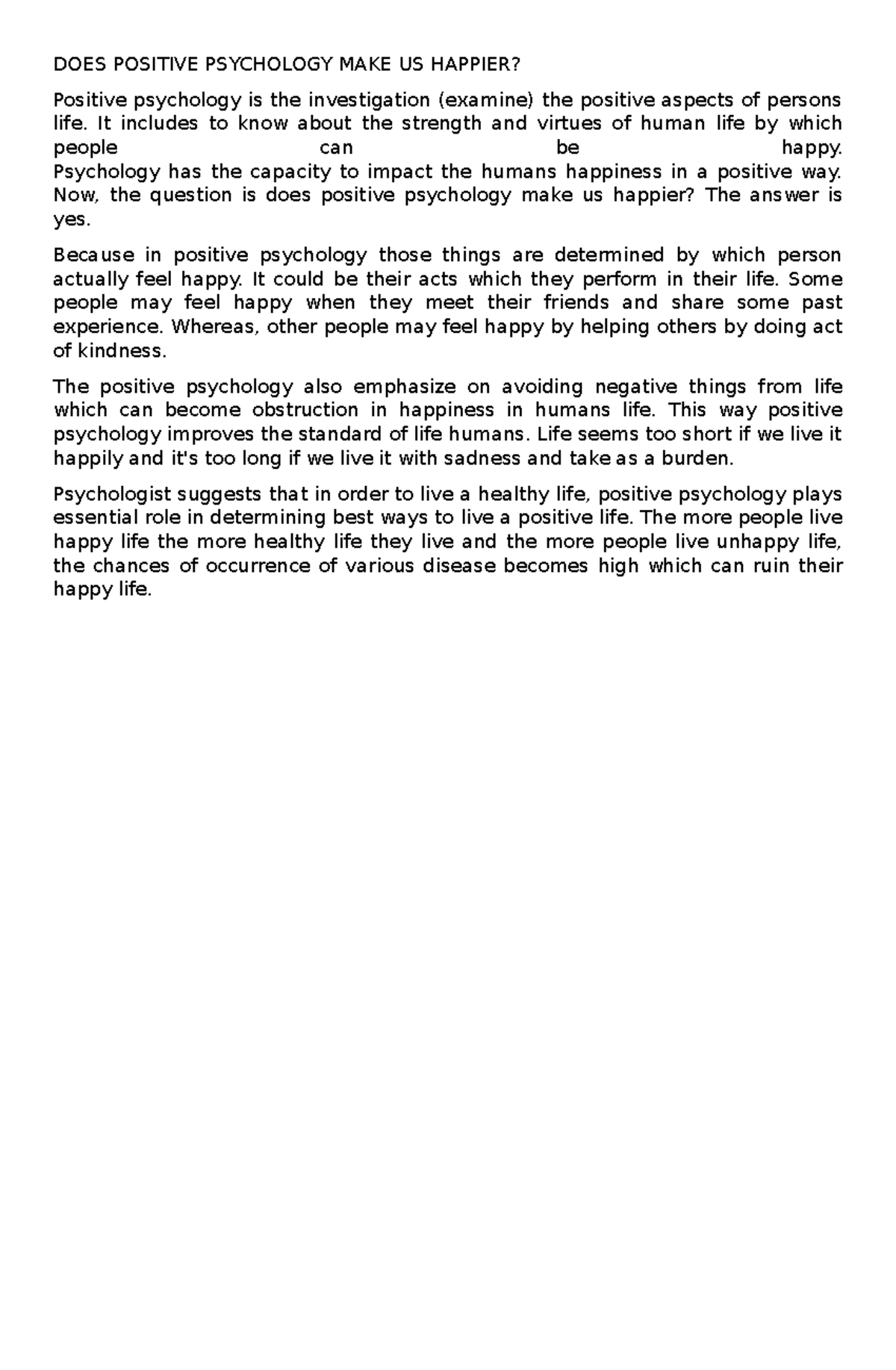 Does Positive Psychology Make us Happier - DOES POSITIVE PSYCHOLOGY ...