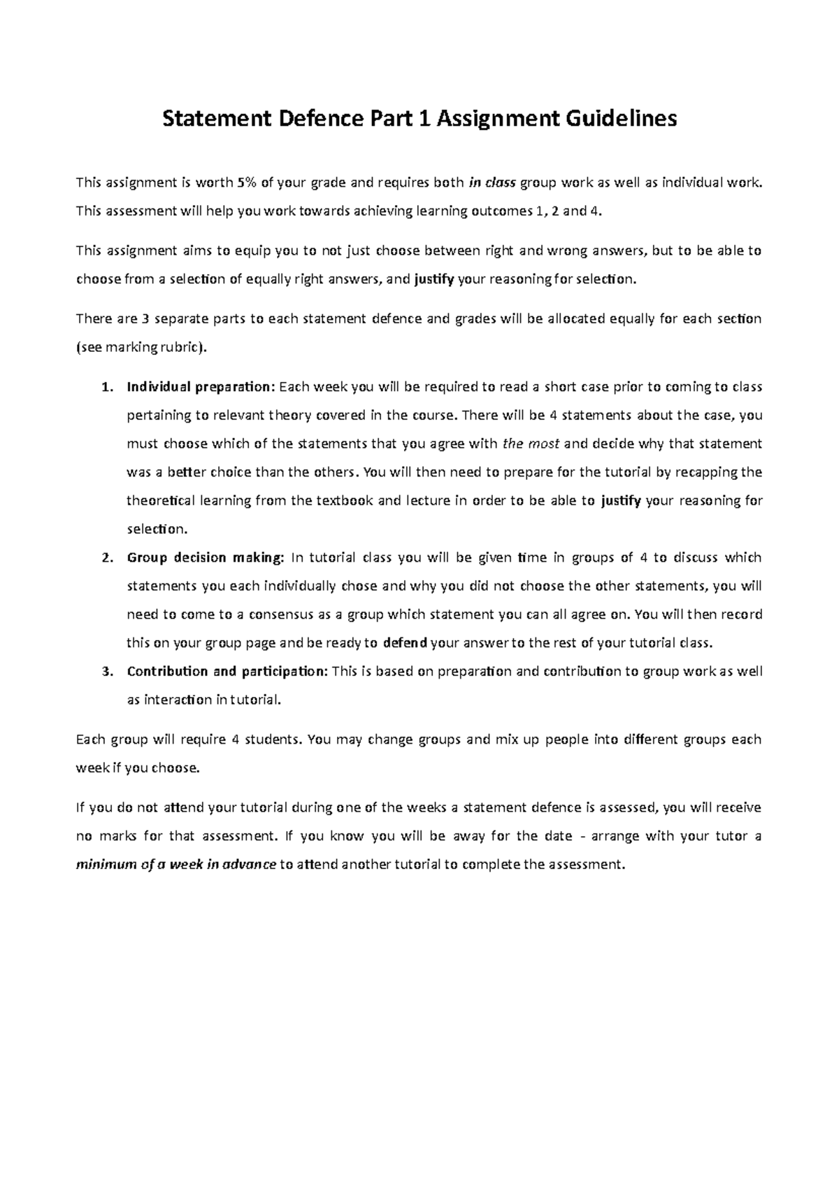 Statement Defence 1 Guidelines - Statement Defence Part 1 Assignment ...