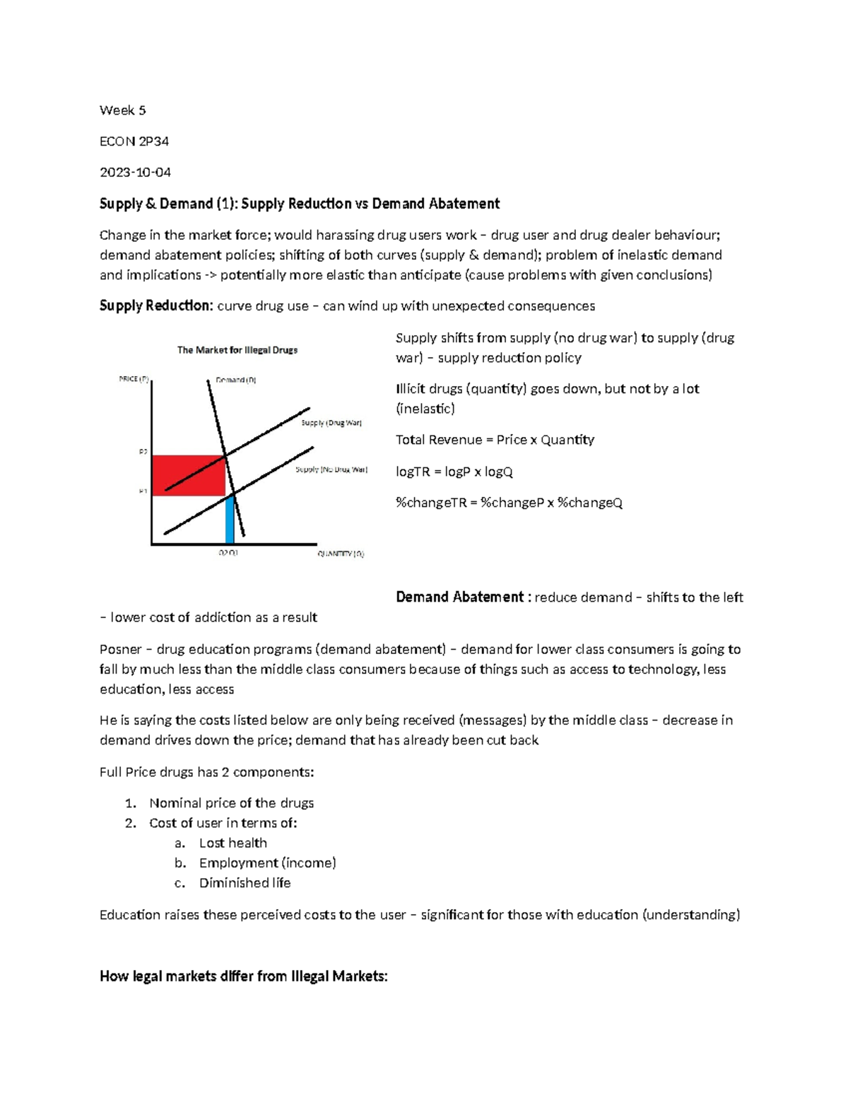 Week 5 Elasticity & Supply Reduction - Week 5 ECON 2P 2023-10- Supply ...