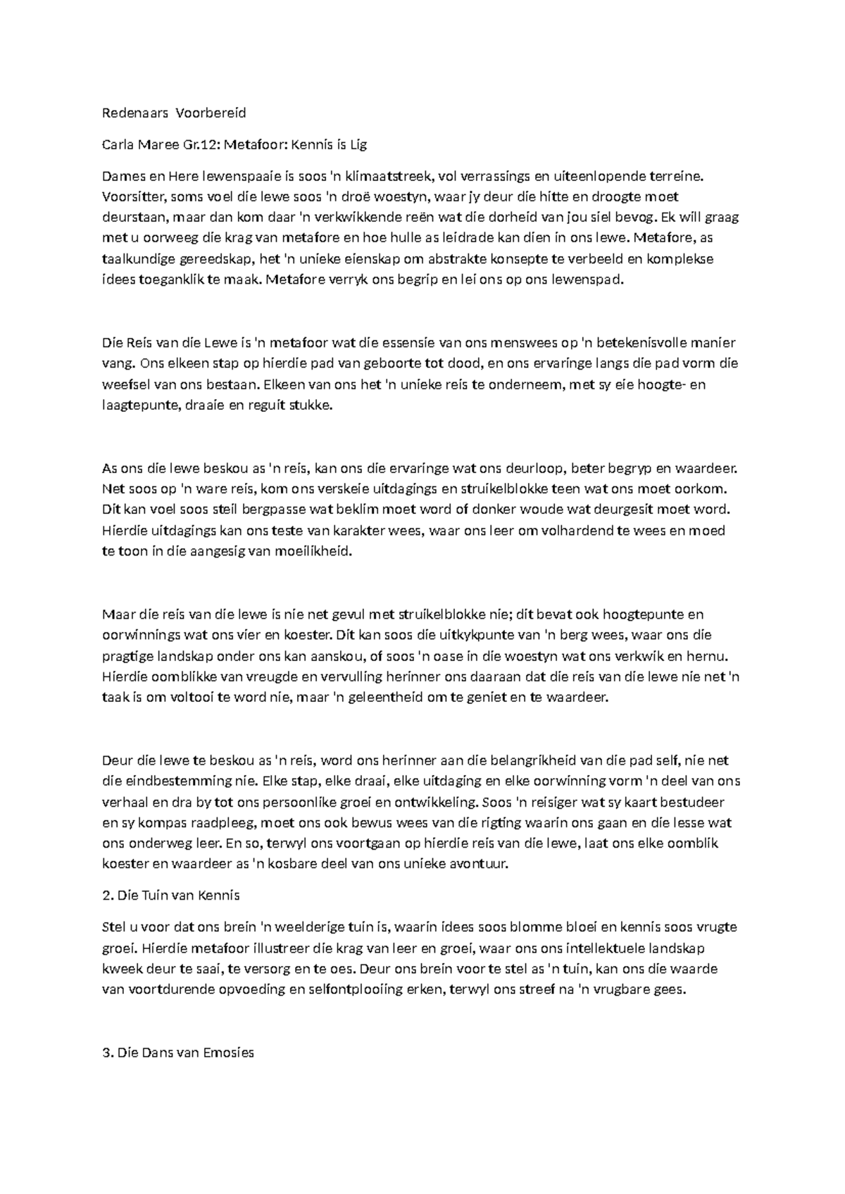 Redenaars Voorbereid - It is a speech - Redenaars Voorbereid Carla ...