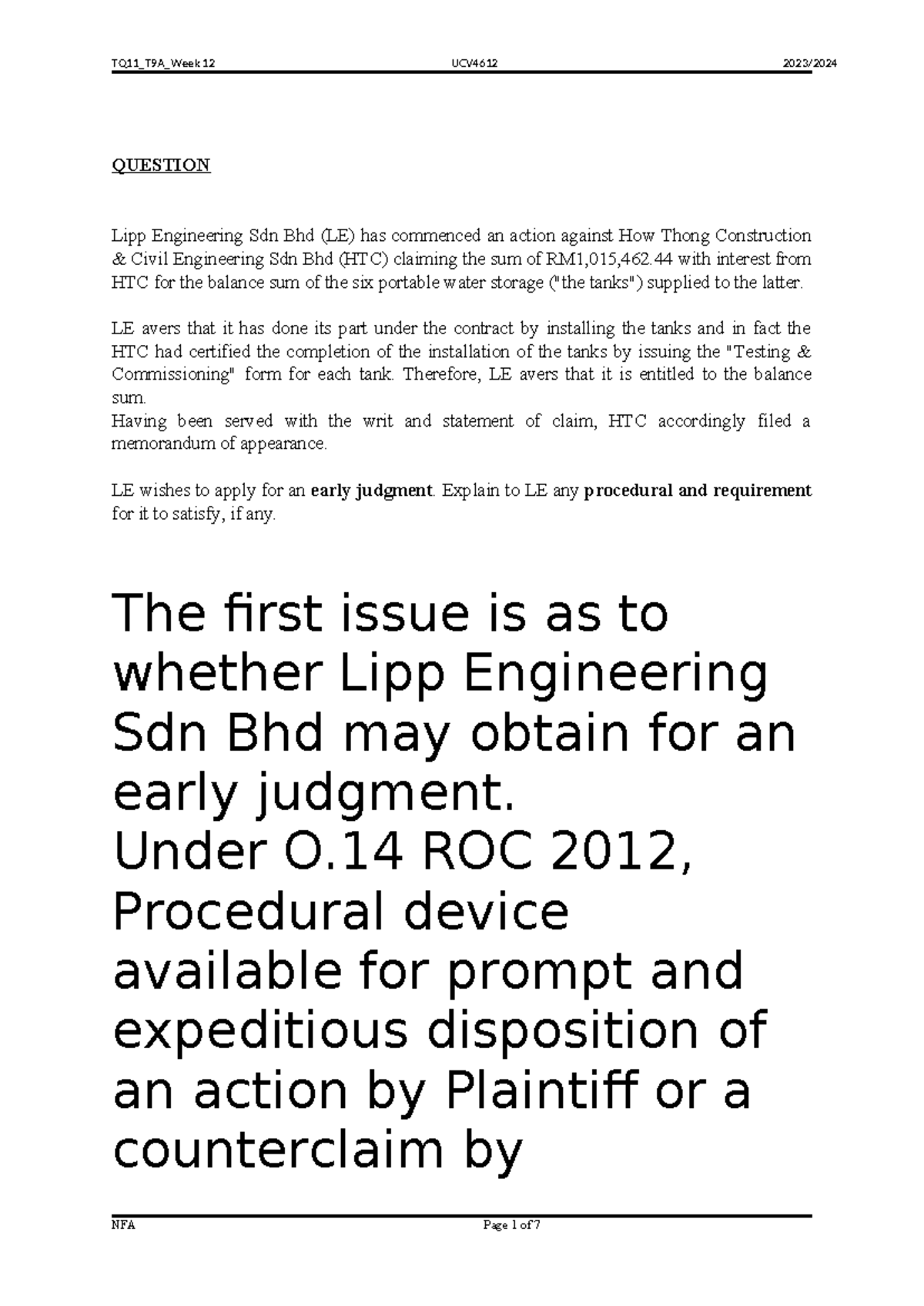 TQ11 T9A W12 civil - QUESTION Lipp Engineering Sdn Bhd (LE) has ...